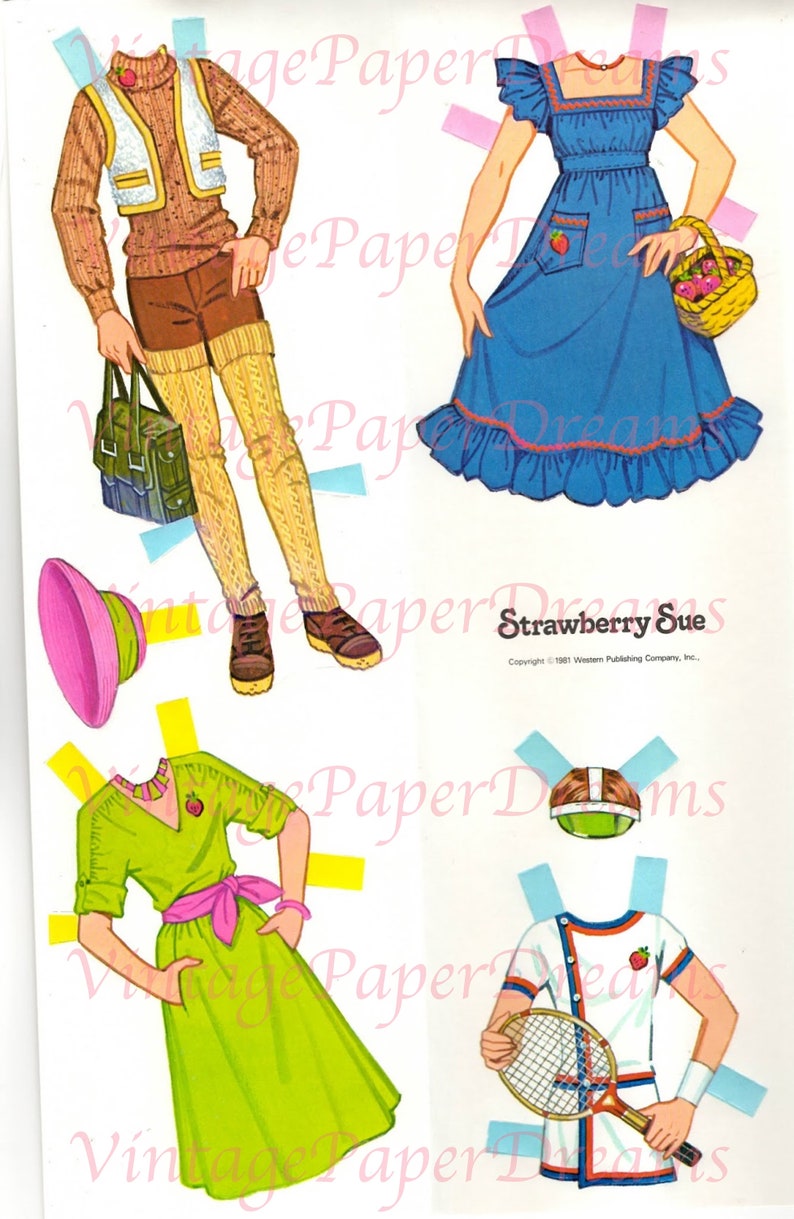 Vintage Paper Doll Printable PDF strawberry Sue 1979 70s - Etsy Canada