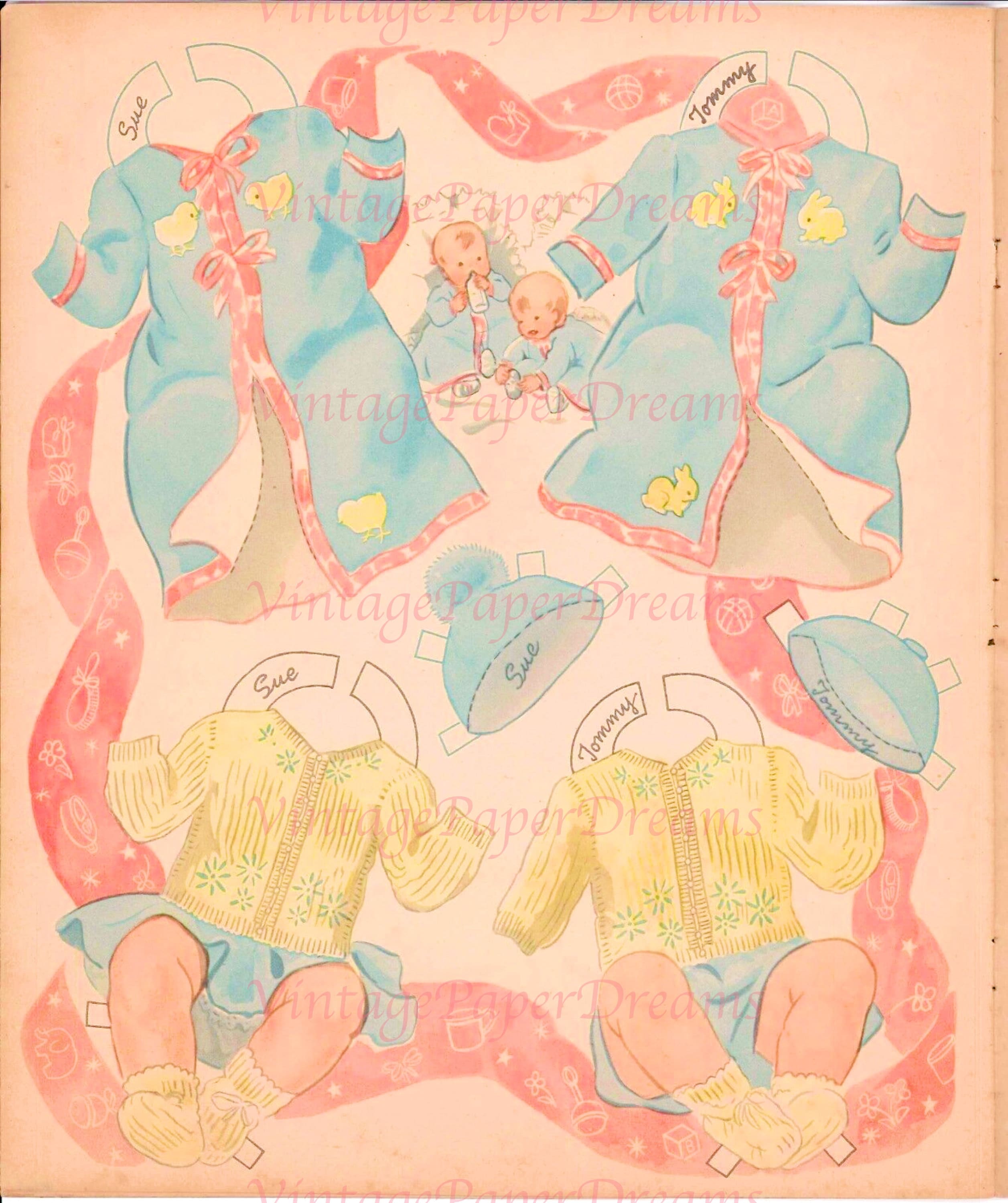 Vintage Paper Doll Printable PDF twin Baby Paper Dolls JPEG 40s 1940s ...