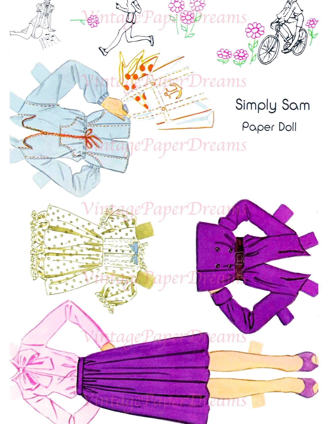 Vintage Paper Doll Printable PDF simply Sam Paper Doll 70s - Etsy