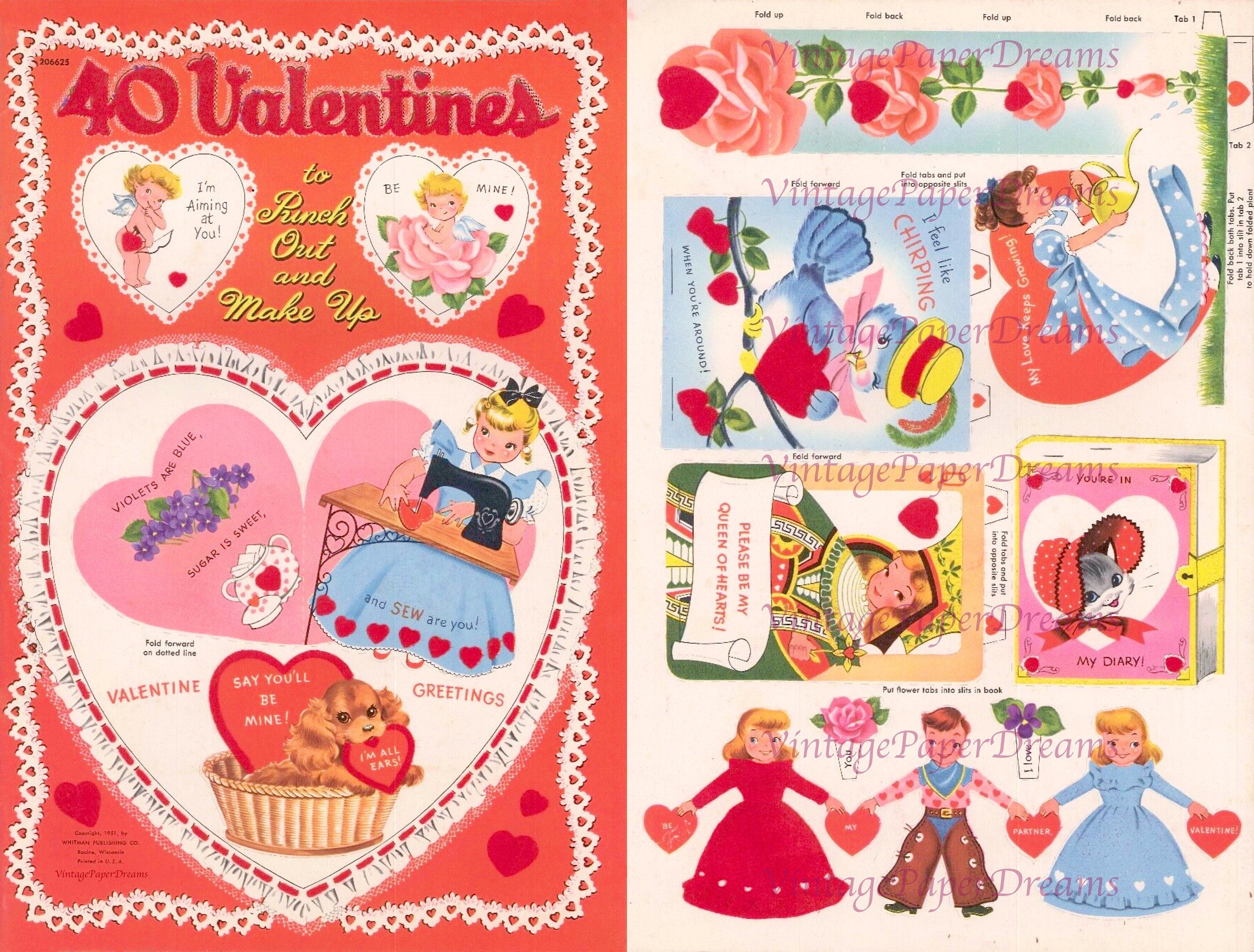 40 Vintage Valentines Card Printable PDF 1950s Holiday Card Paper Doll ...