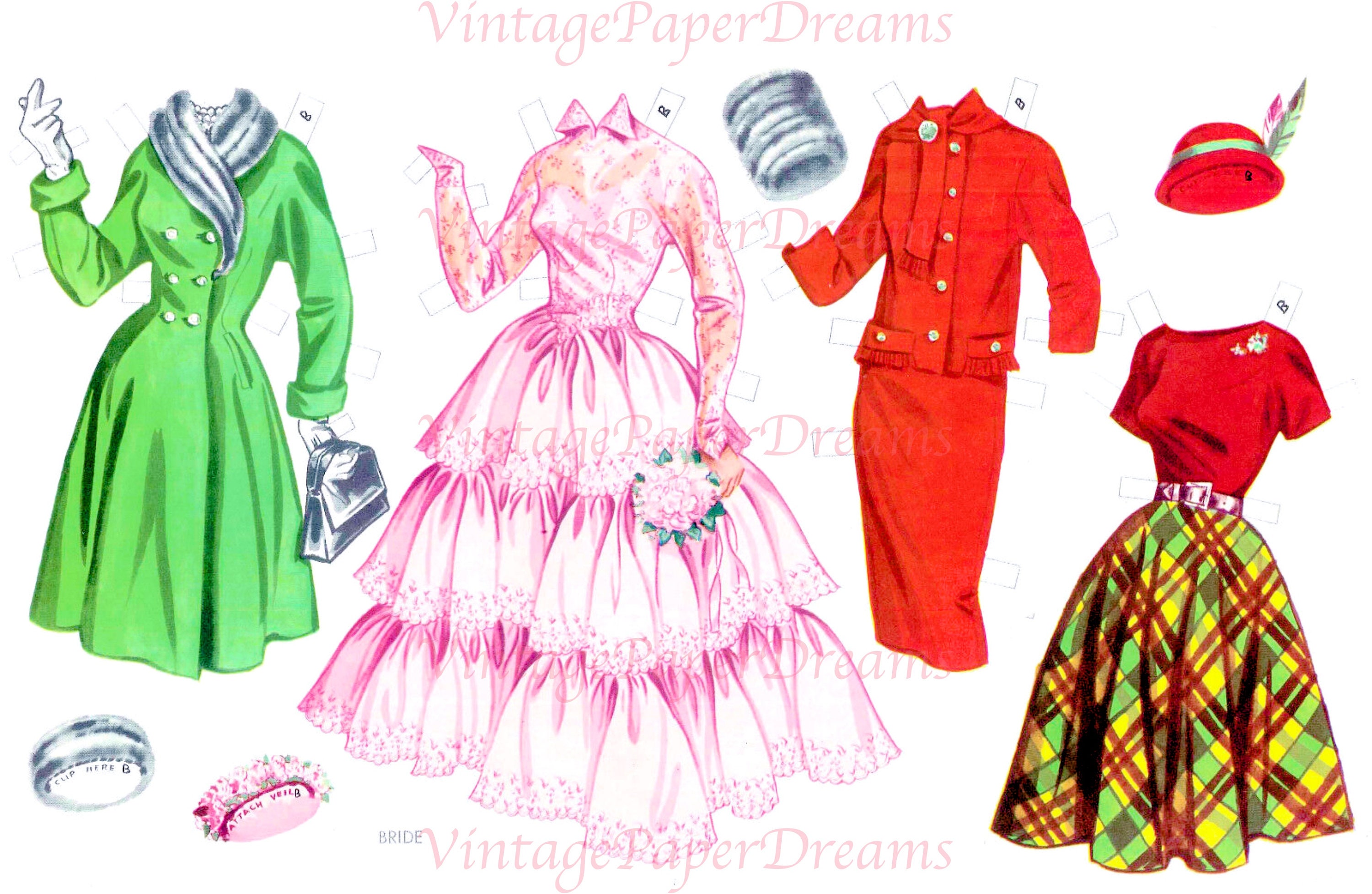 Vintage Paper Doll Printable PDF JPEG Wedding Paper Doll JPEG 50s 1950s Paper Doll Download ...