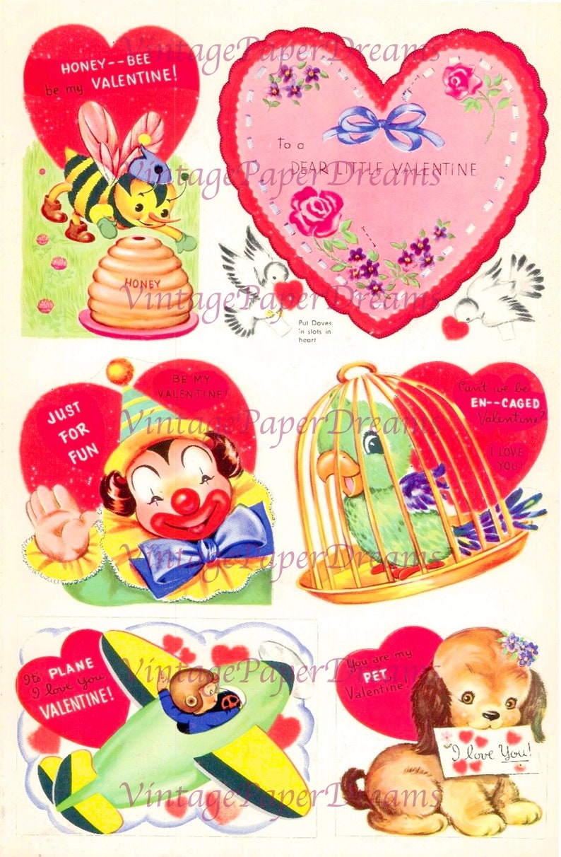 50 Vintage Valentines Book Printable PDF 1950s Holiday Card Paper Doll ...