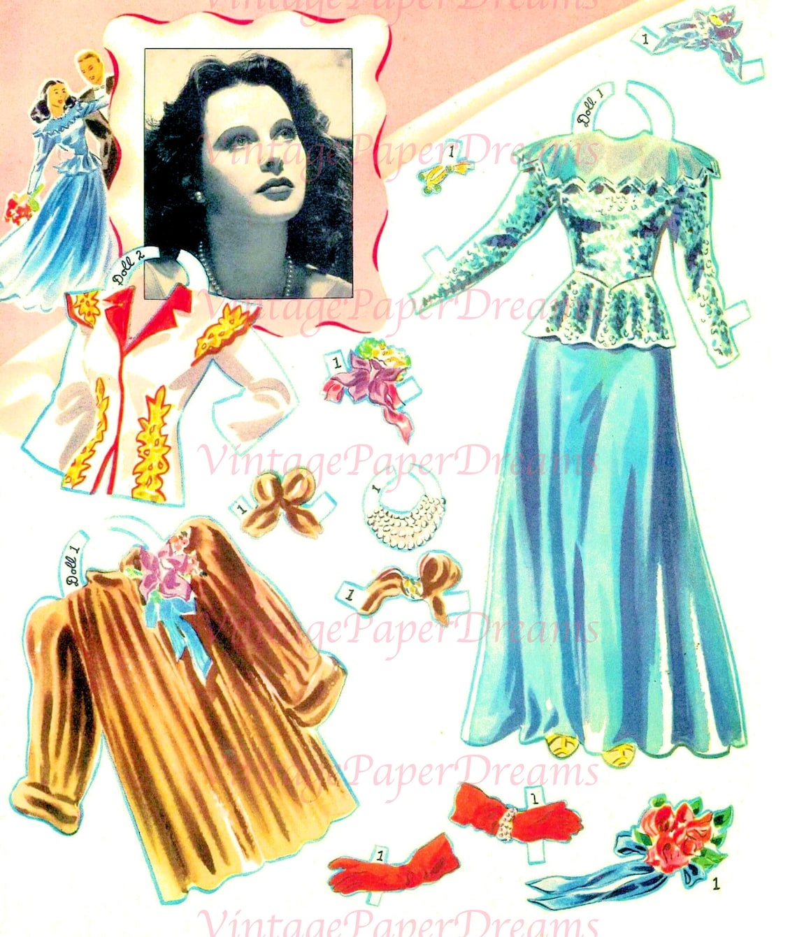 Vintage Paper Doll Printable PDF hedy Lamarr Paper Doll - Etsy