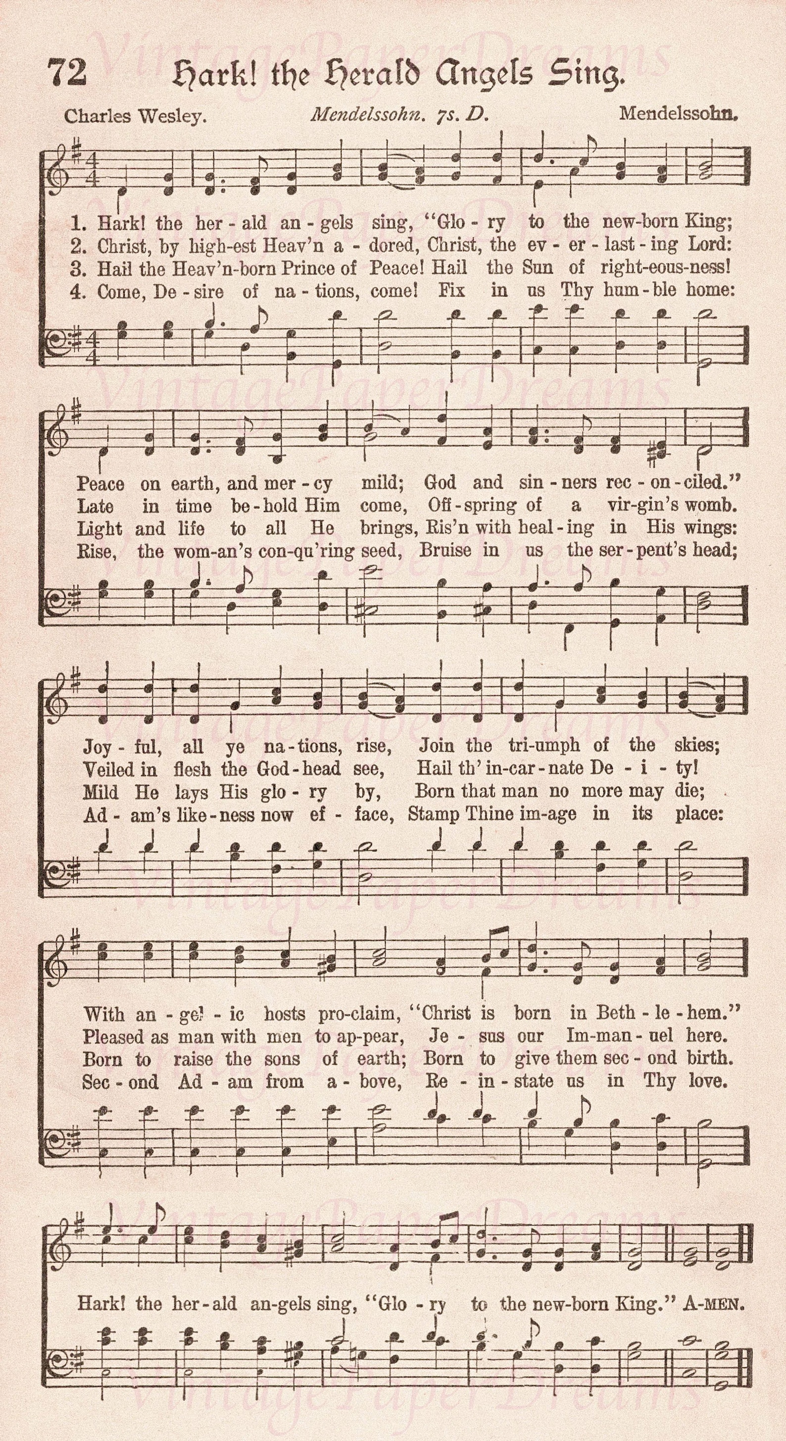 Vintage Printable Christmas Carol Sheet Music PDF • Traditional Advent ...