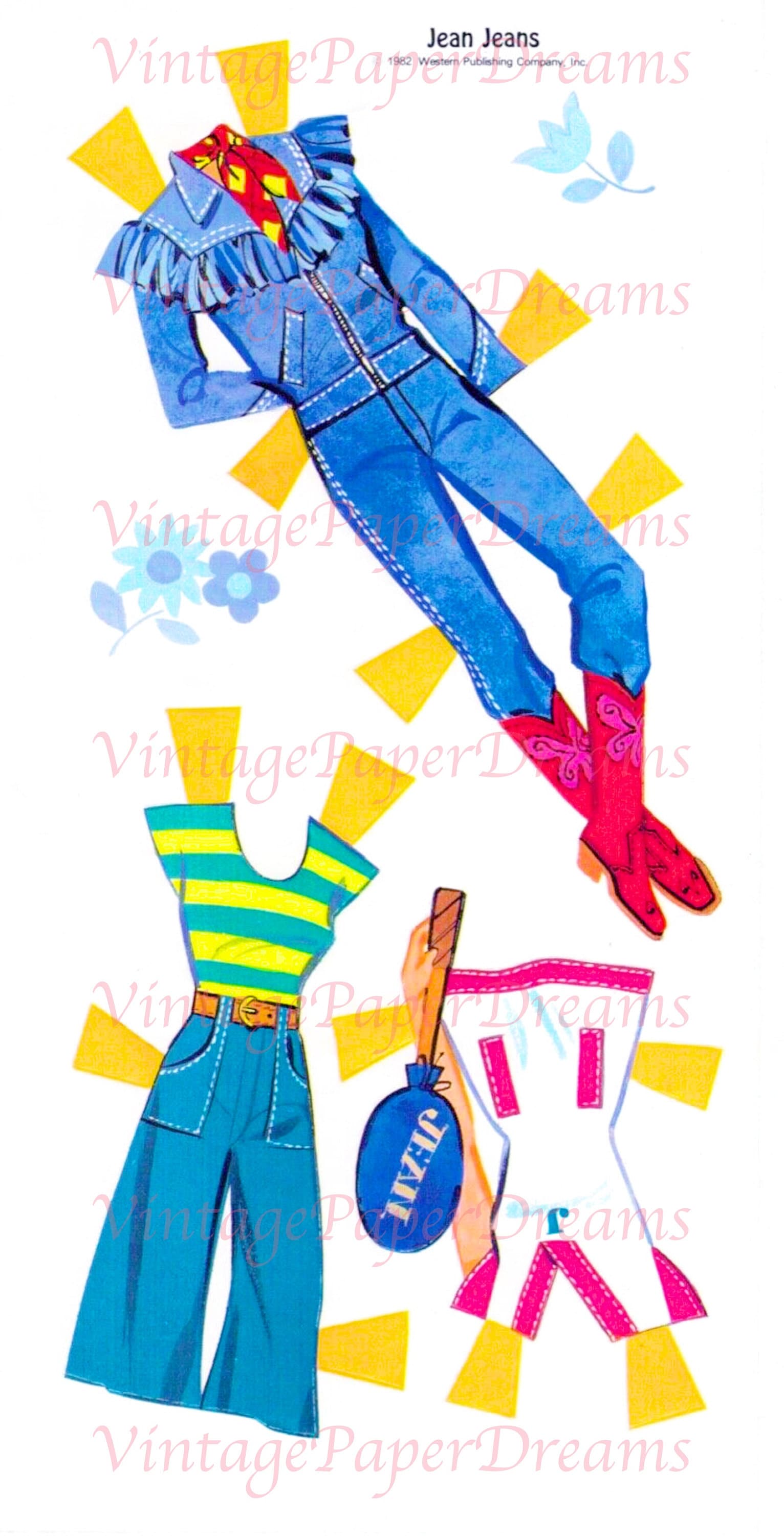 Vintage Paper Doll Printable PDF jean Jeans Paper Doll 70s 1970s Paper ...