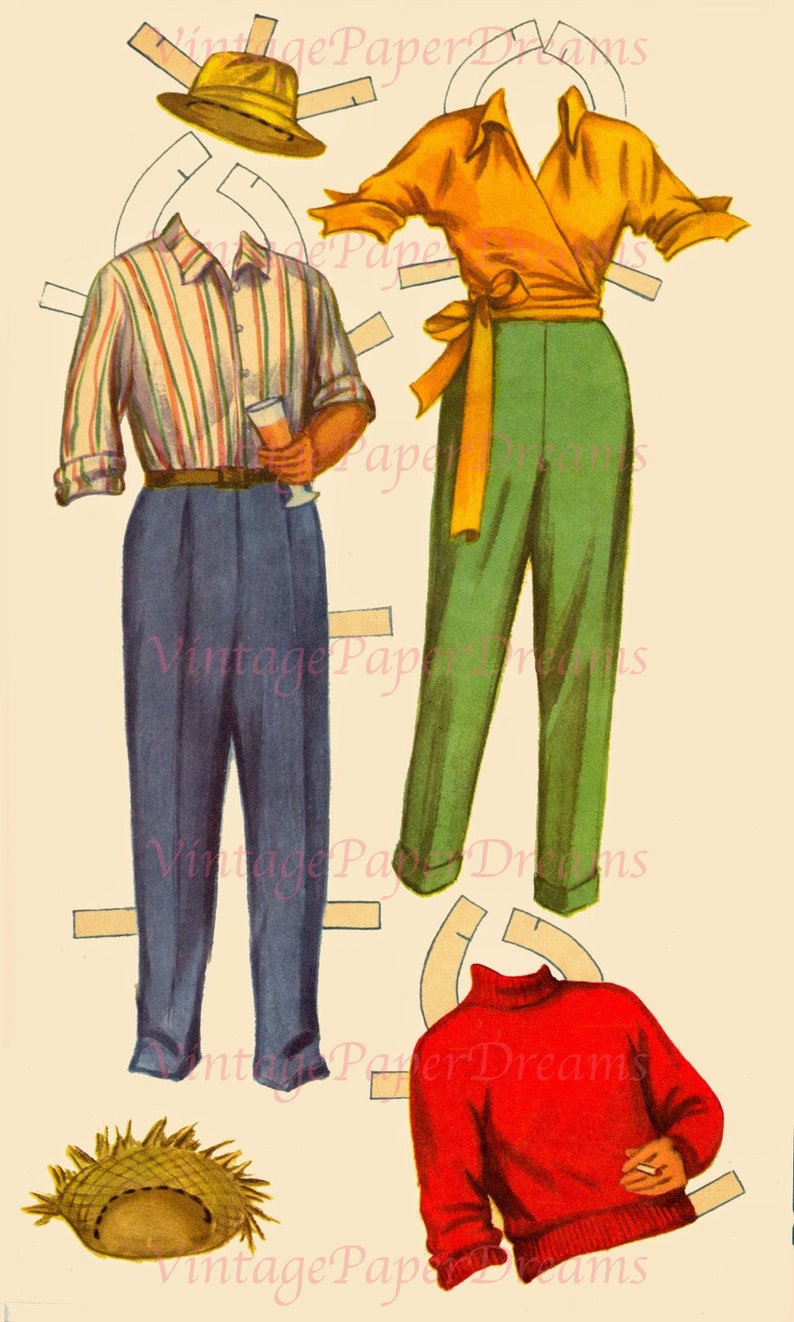 Vintage Paper Doll Printable PDF honeymoon Paper Dolls 60s - Etsy