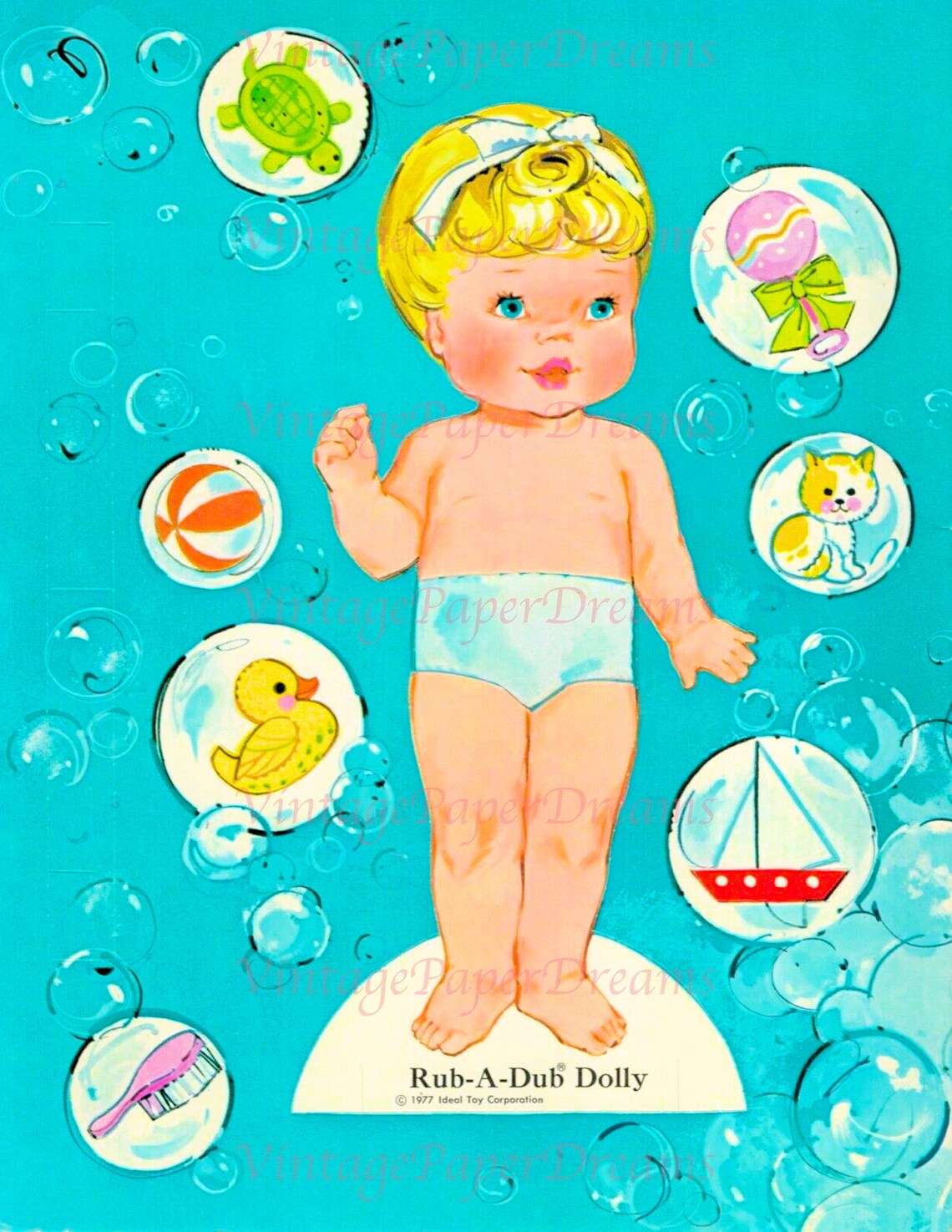 Vintage Paper Doll Printable PDF bubble Bathtime Baby Paper Doll 70s ...