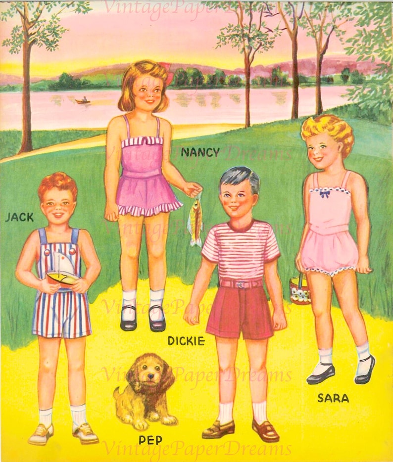 Vintage Paper Doll Printable PDF picnic Paper Dolls 50s 1950s Paper ...