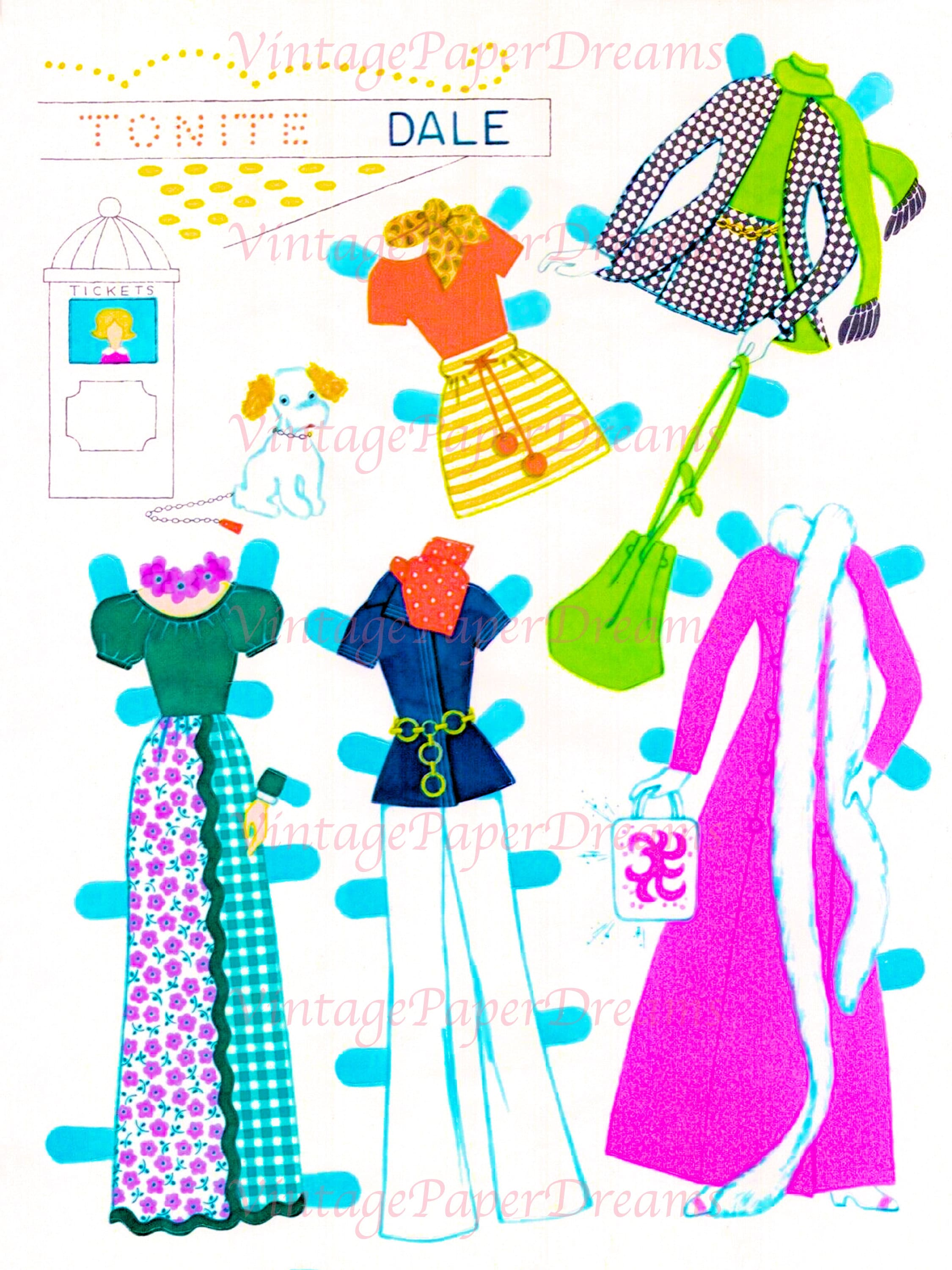 Vintage Paper Doll Printable PDF flatsy Paper Doll 70s - Etsy