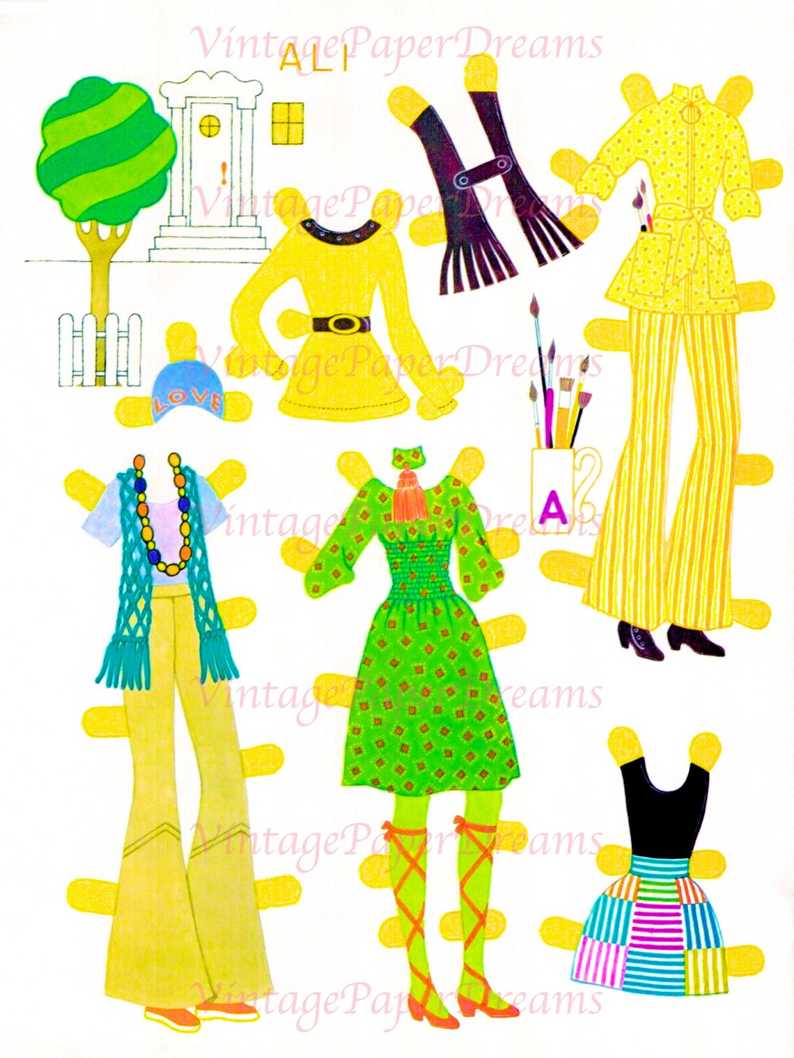 Vintage Paper Doll Printable PDF flatsy Paper Doll 70s - Etsy