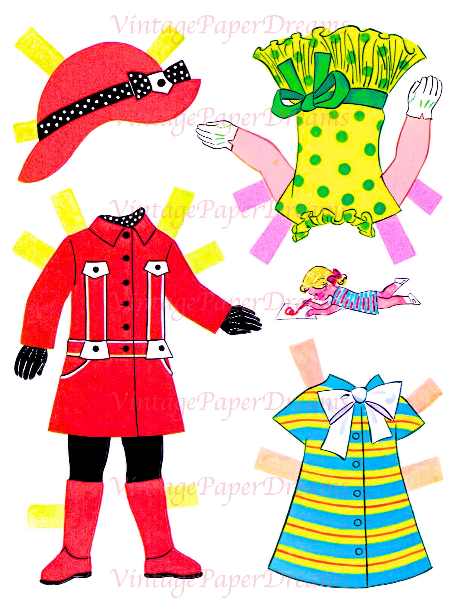 Vintage Paper Doll Printable Pdf Sketchy Paper Doll 70s 1970s Paper Doll Pattern Digital