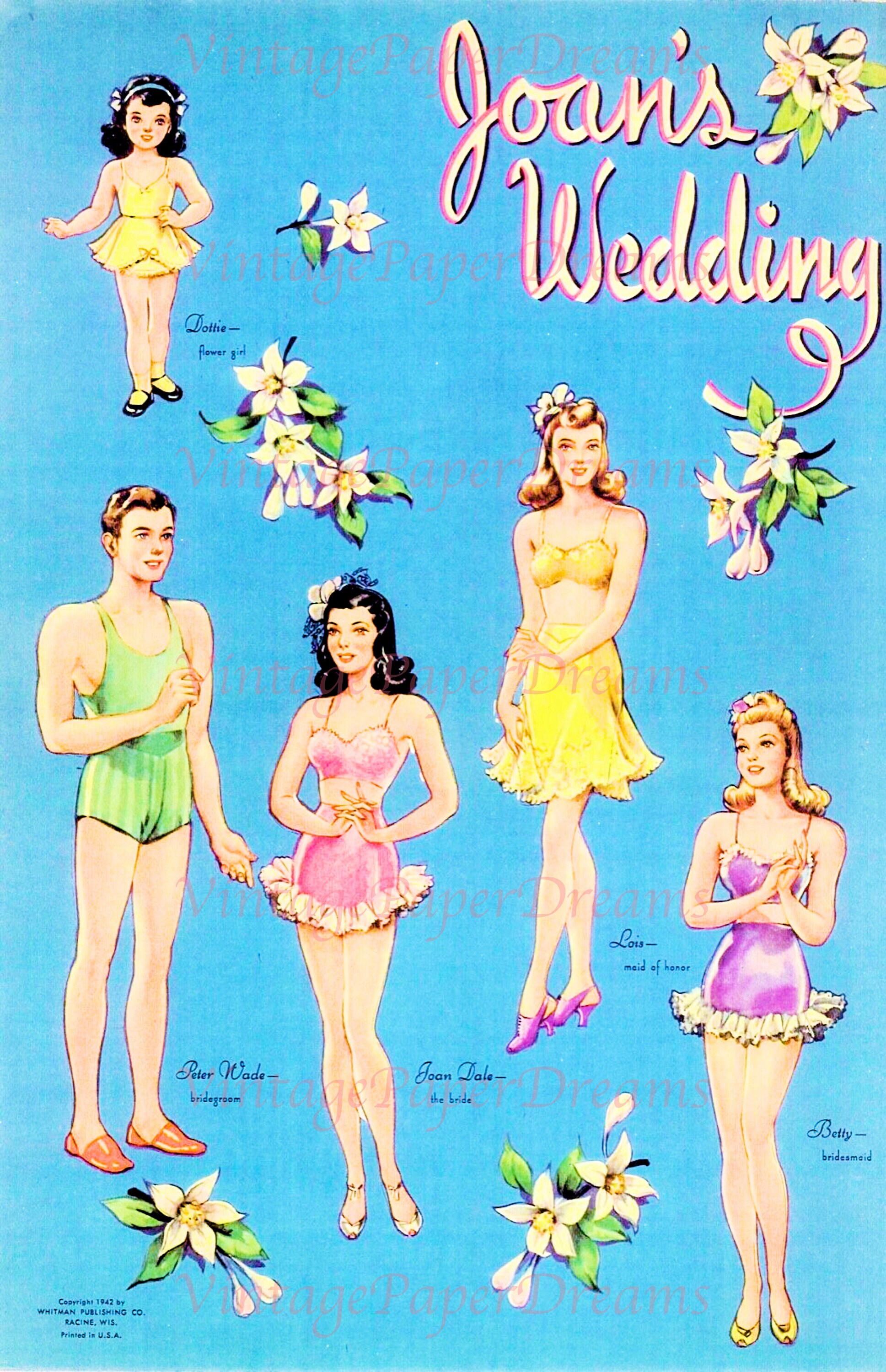 Vintage Paper Doll Printable PDF JPEG romantic Wedding 50s 1950s Paper Doll Pattern Digital ...