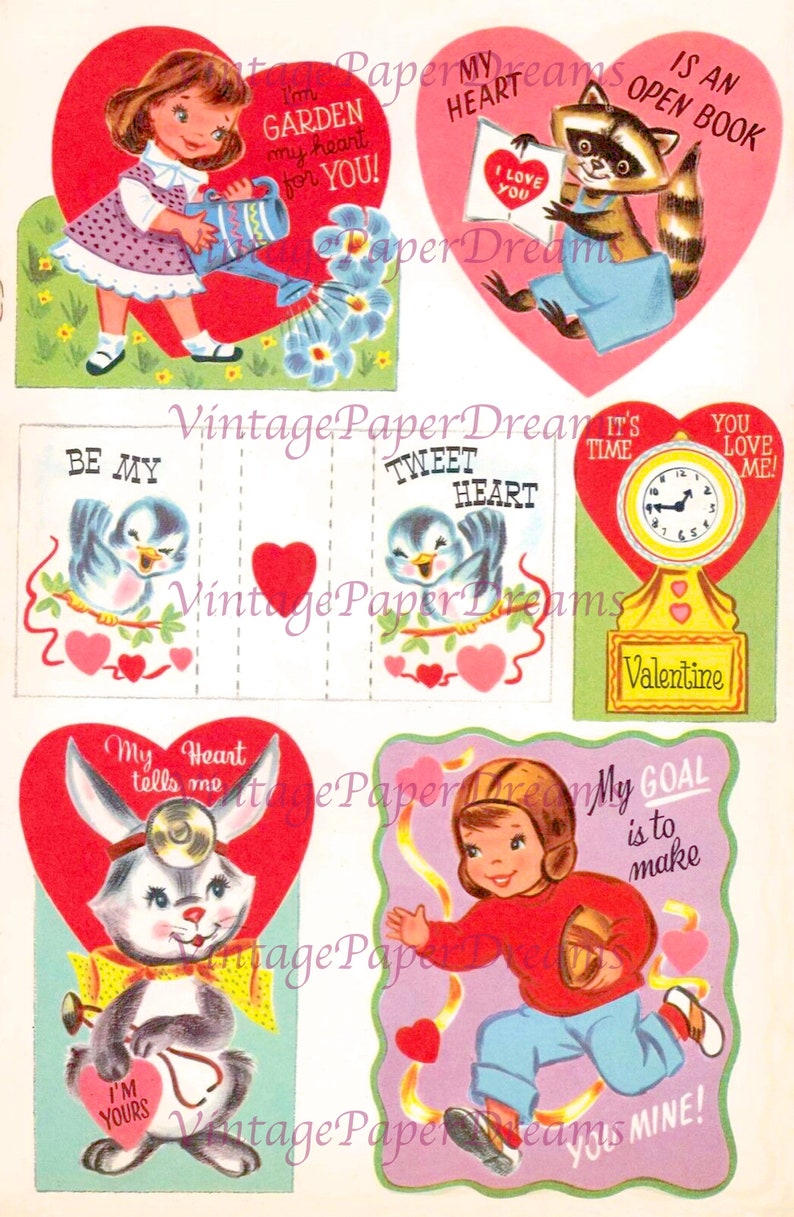25 Vintage Valentines Card Printable PDF • 1950s Holiday Kid Valentine ...