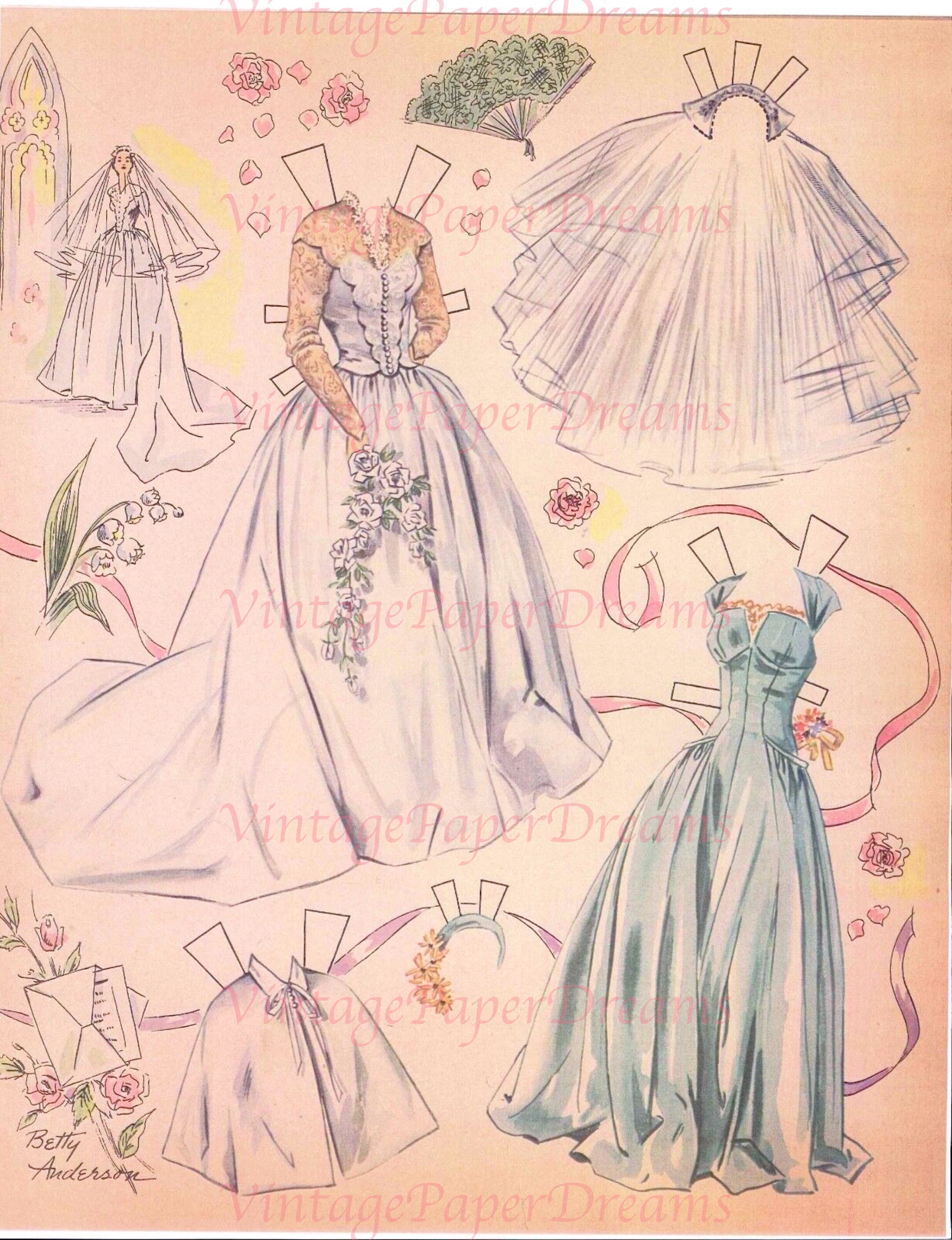 Vintage Paper Doll Printable PDF wedding Party Paper Doll 50s 1950s ...