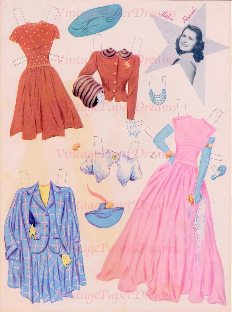 Vintage Paper Doll Printable Pdf Movie Starlet Paper Dolls 40s 1940s