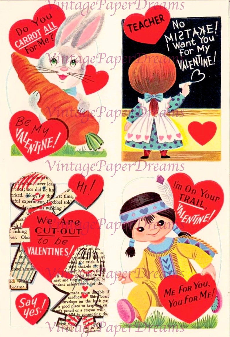 40 Vintage Valentines Card Printable PDF • 1960s Holiday Card Paper ...