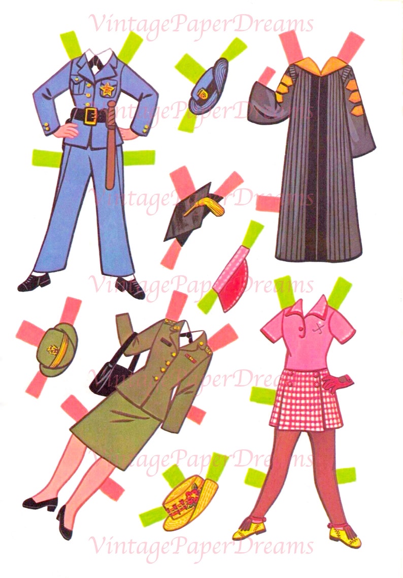 Vintage Paper Doll Printable PDF career Lady Paper Doll 70s 1970s Black ...