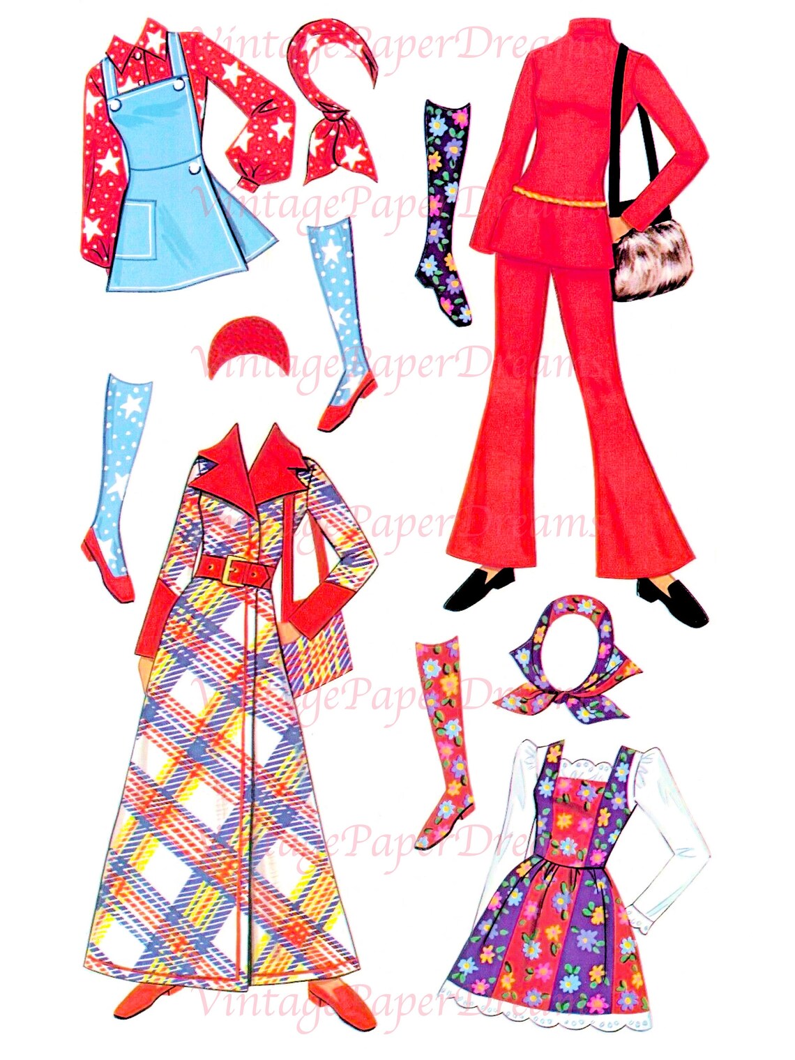 Vintage Paper Doll Printable PDF malibu PJ Paper Doll 70s 1970s Paper ...