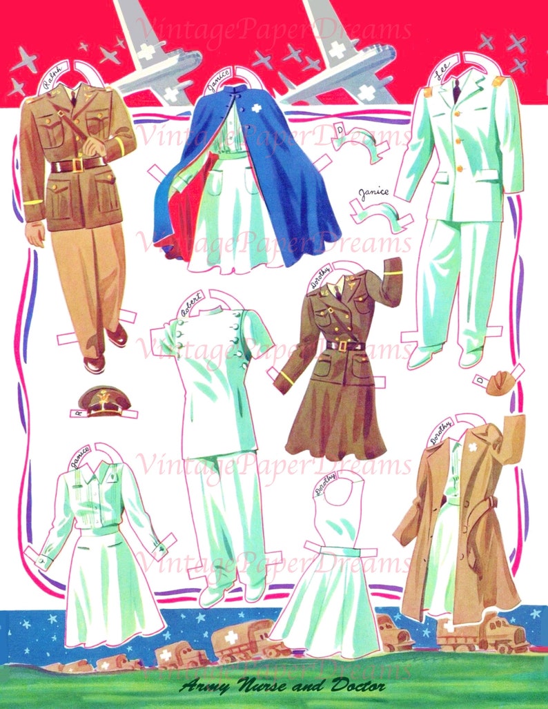 Vintage Paper Doll Printable PDF Army Nurse Doctor Paper - Etsy