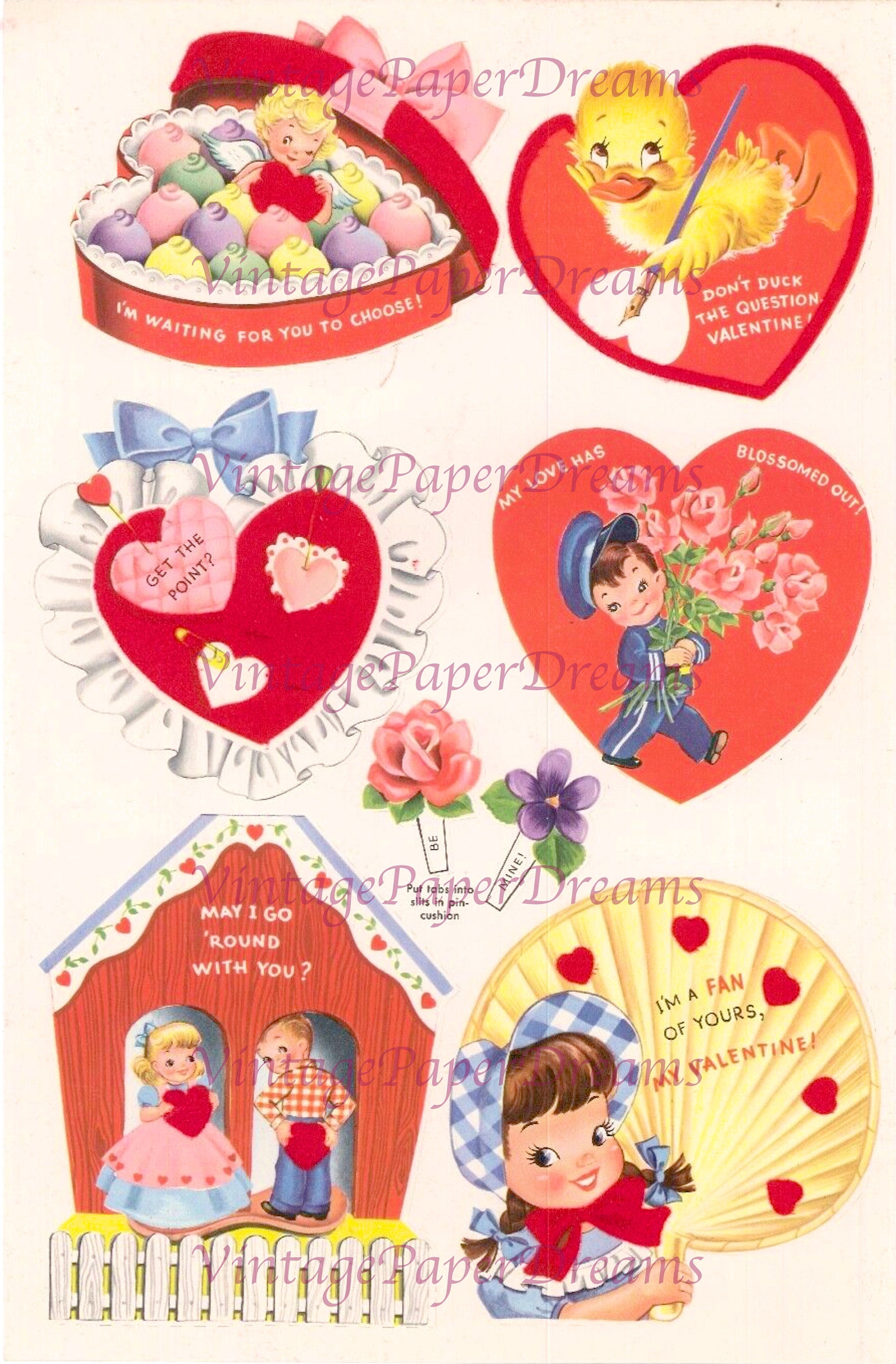 40 Vintage Valentines Card Printable PDF 1950s Holiday Card Paper Doll ...