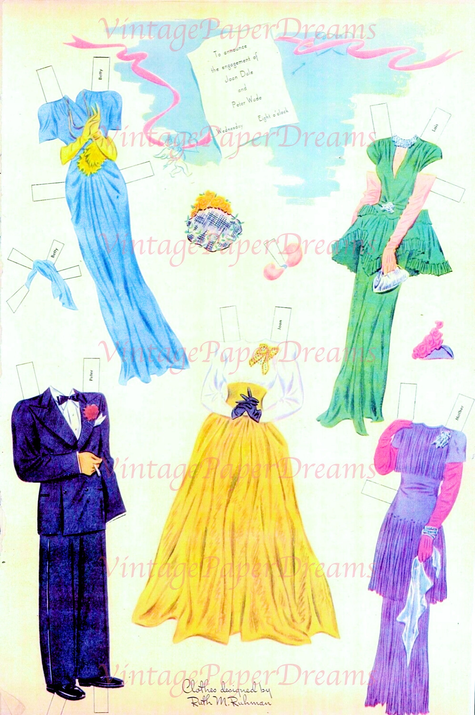 Vintage Paper Doll Printable PDF JPEG romantic Wedding 50s 1950s Paper ...