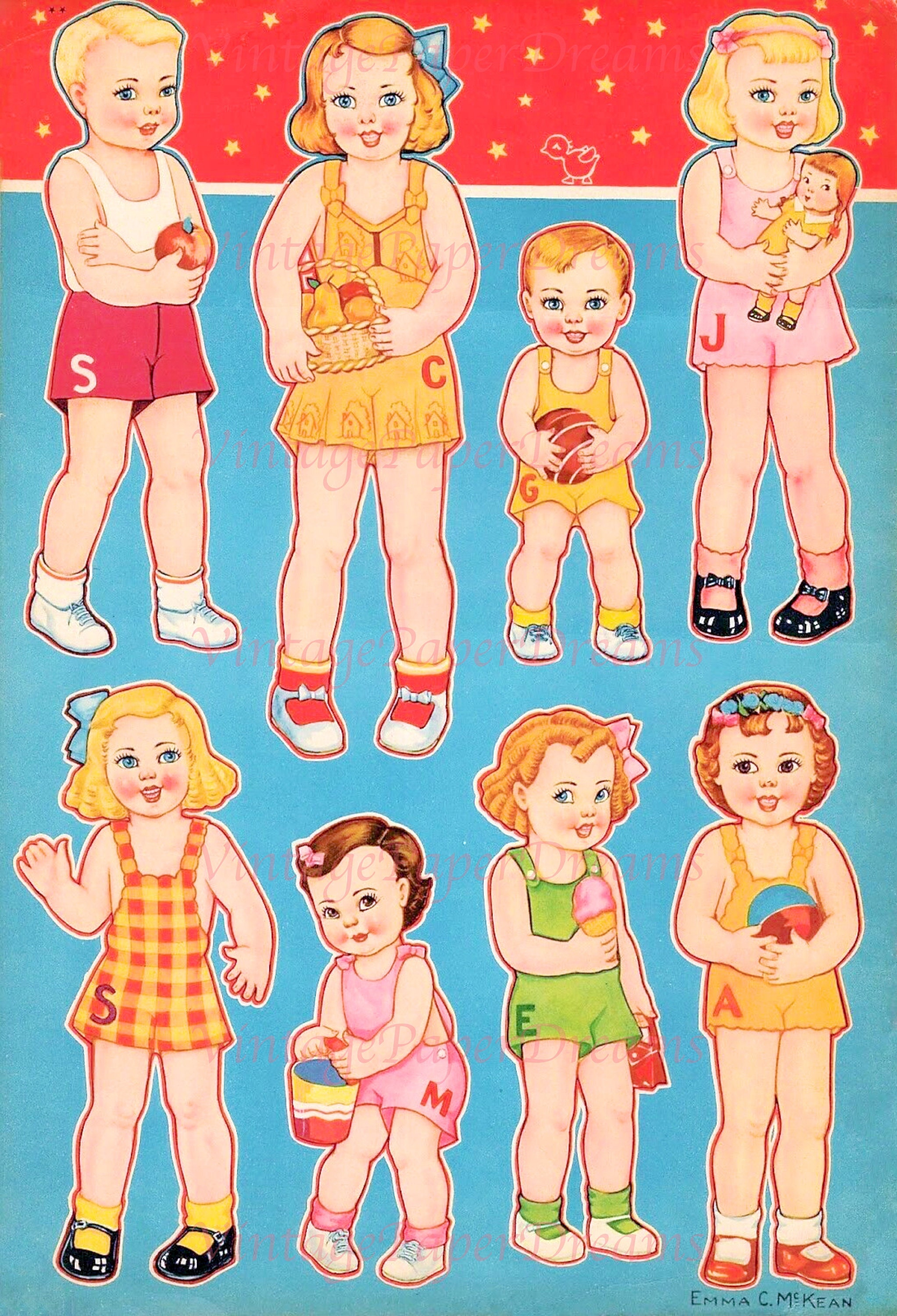 Vintage Paper Doll Printable PDF baby Boys Girls Paper Dolls 40s 1940s ...
