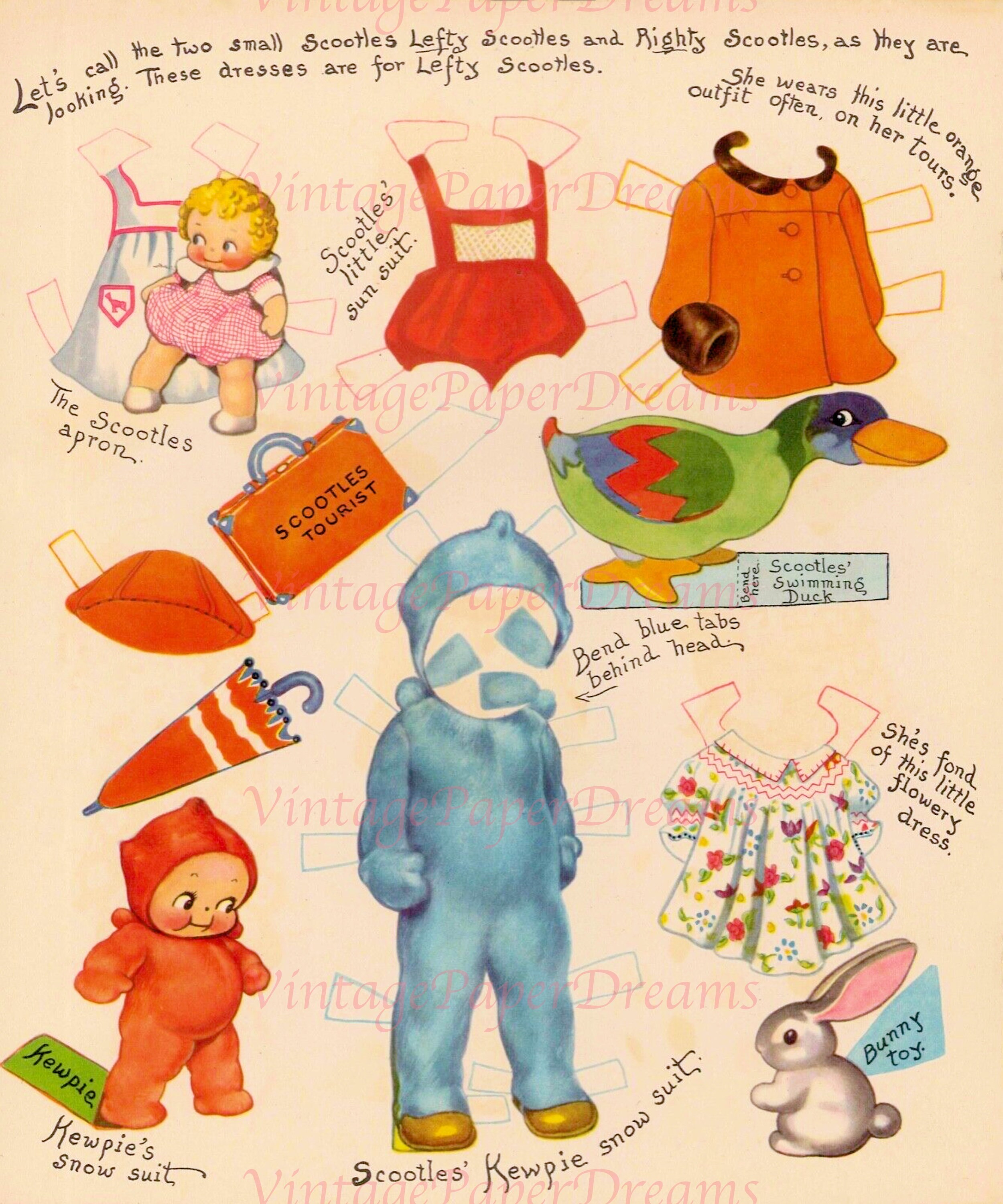 Vintage Paper Doll Printable PDF Scootles and Kewpie Paper - Etsy Australia