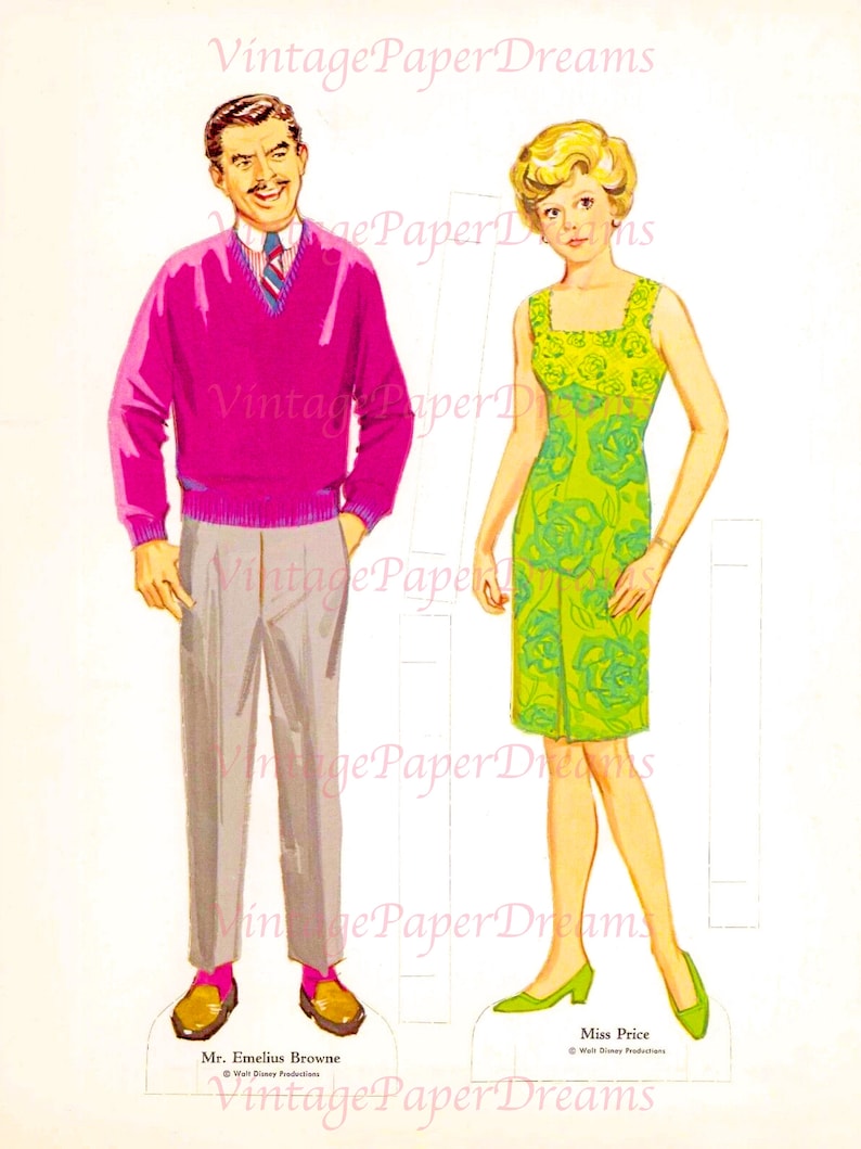 Vintage Paper Doll Printable PDF Bedknobs and Broomsticks Paper Dolls 1971 70s 1970s Woman Man ...