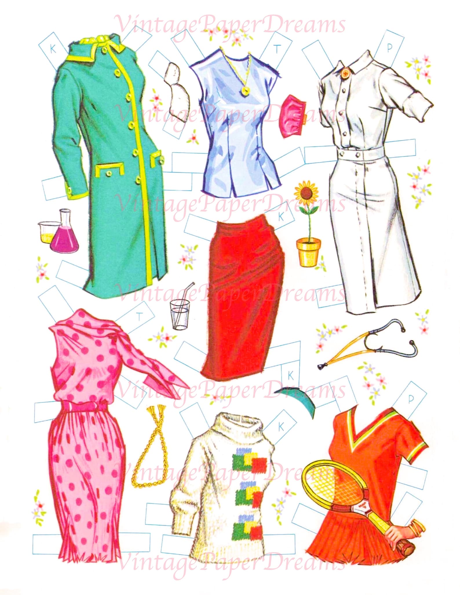 Vintage Paper Doll Printable PDF Nurse Paper Dolls 60s 1960s Brunette ...