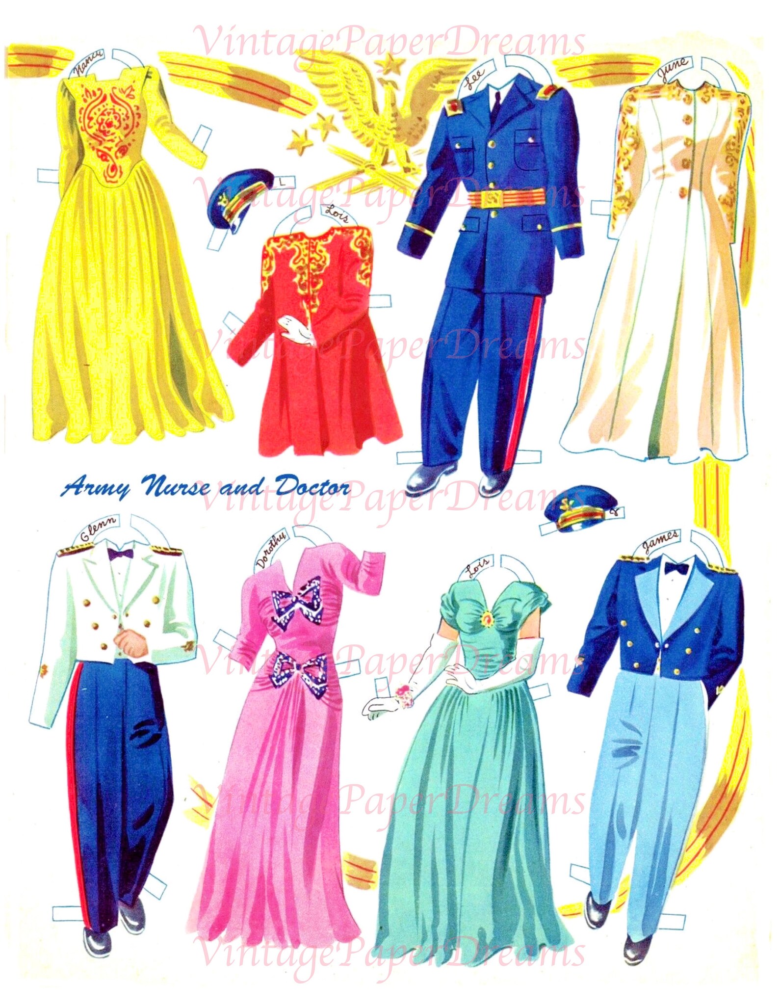 Vintage Paper Doll Printable PDF Army Nurse Doctor Paper - Etsy