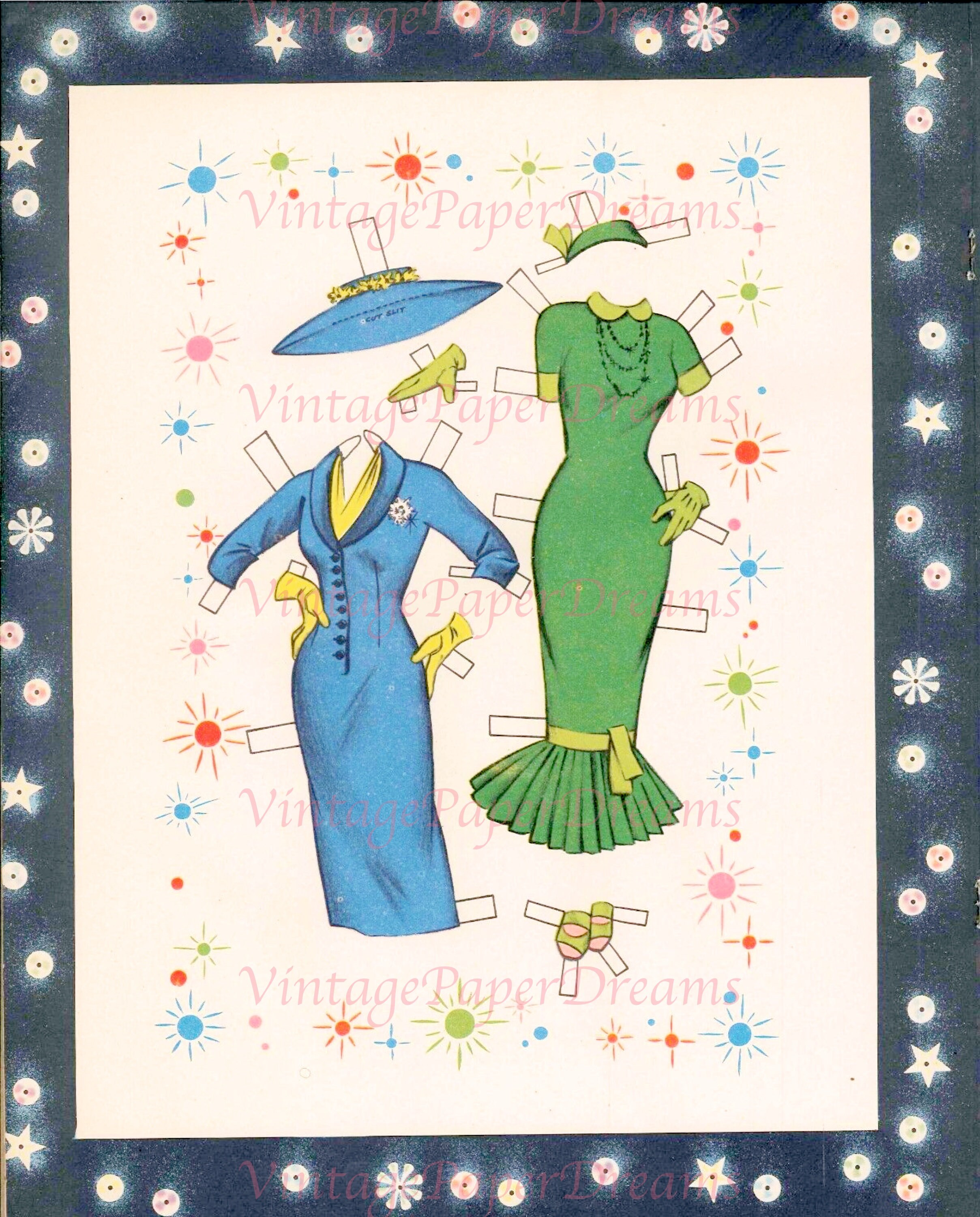 Vintage Paper Doll Printable PDF brunette Paper Doll 50s - Etsy