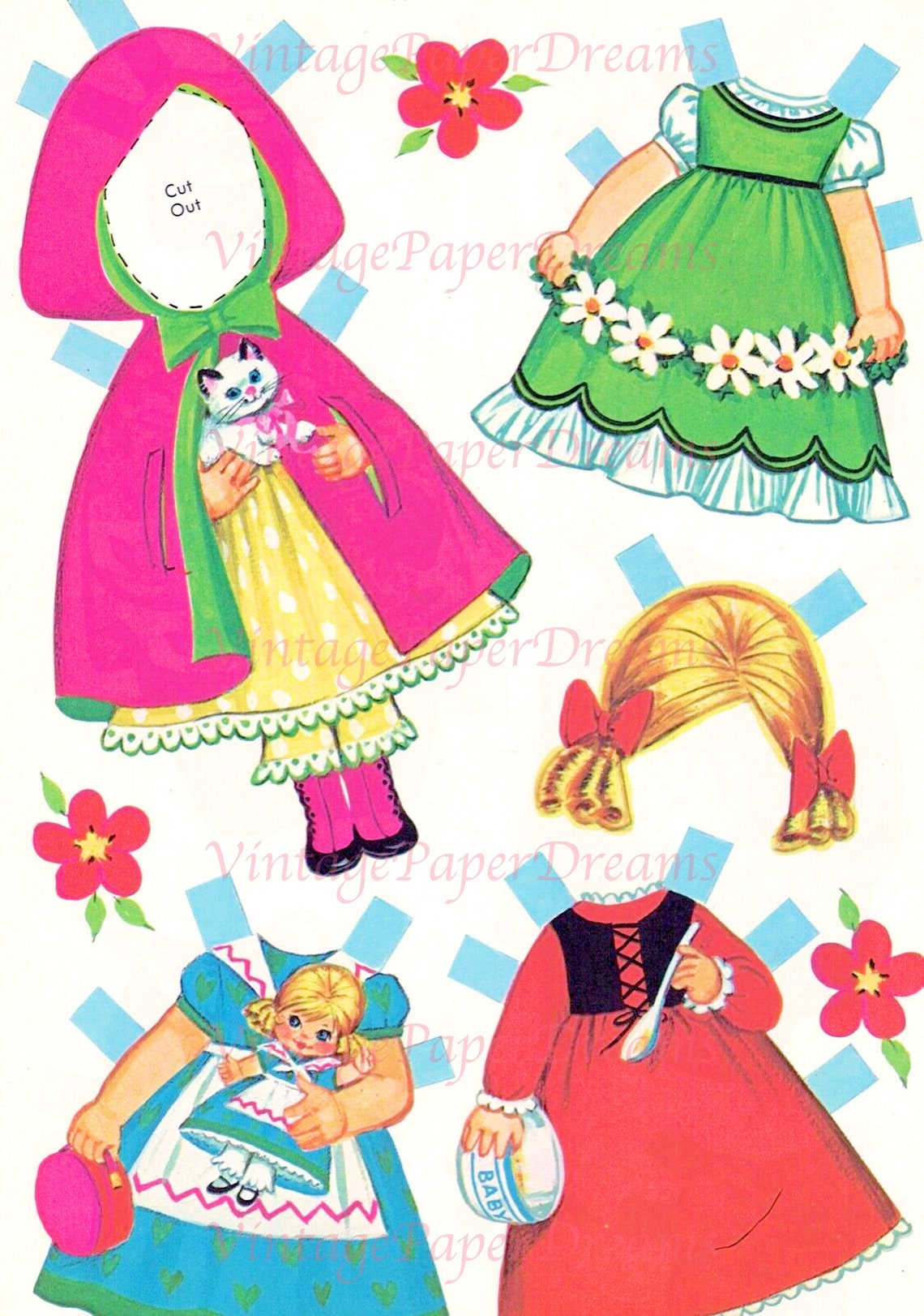Vintage Paper Doll Printable PDF • Goldilocks + Three Bears Paper Dolls ...