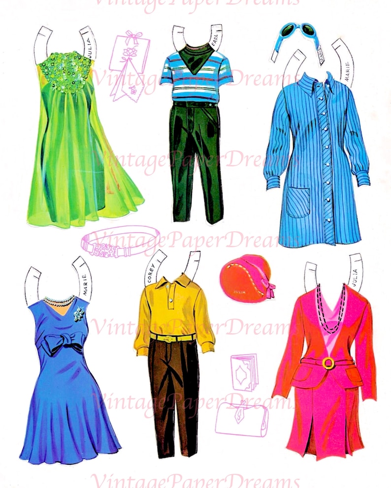 Vintage Paper Doll Printable PDF julia Paper Doll 60s - Etsy