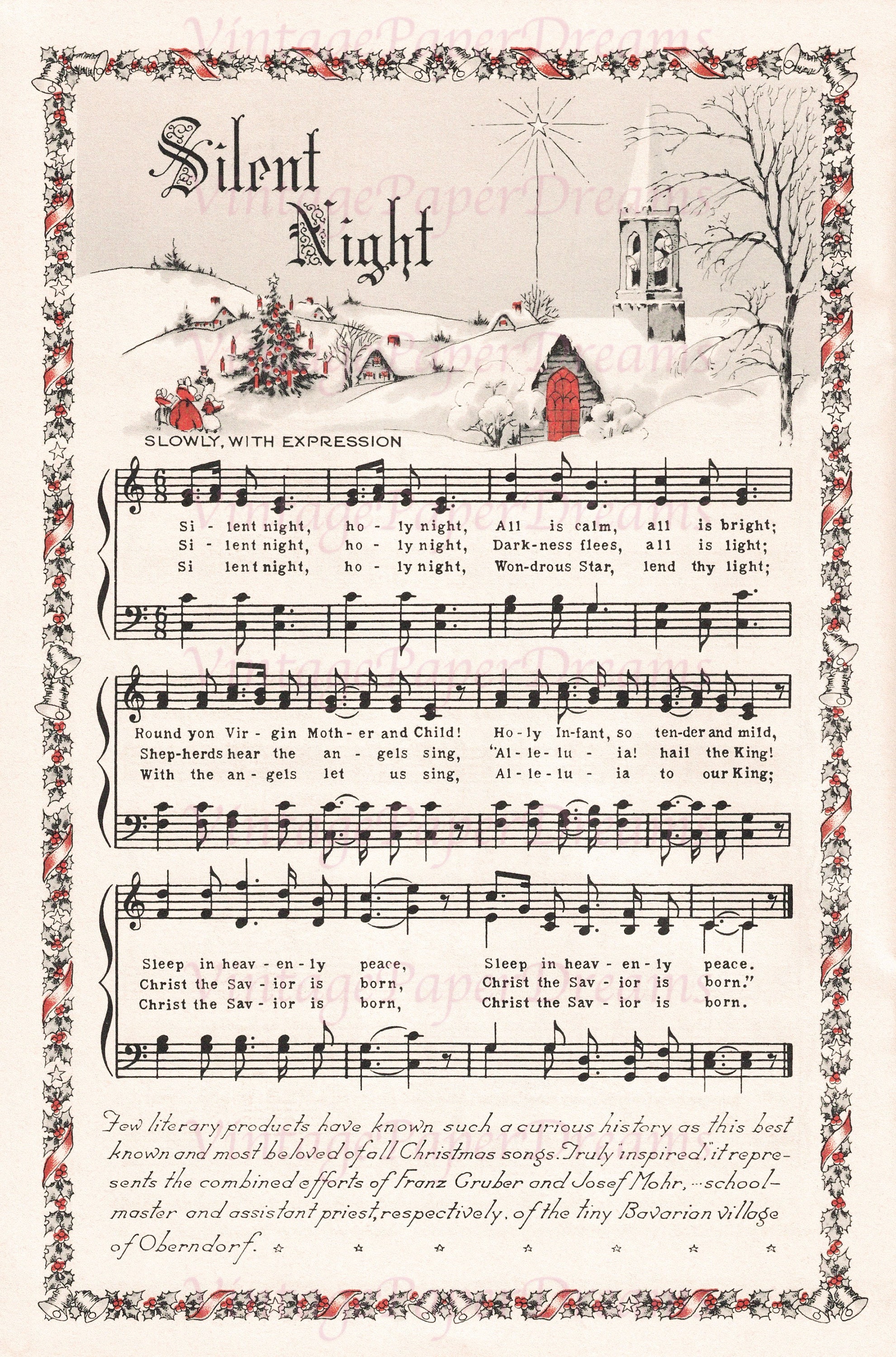 Vintage Printable Christmas Carol Sheet Music PDF Traditional Advent ...