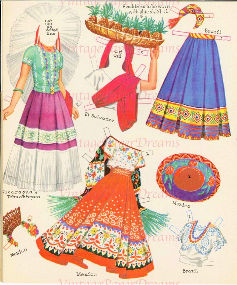 Vintage Paper Doll Printable PDF • latina Paper Dolls • 40s 1940s Paper ...