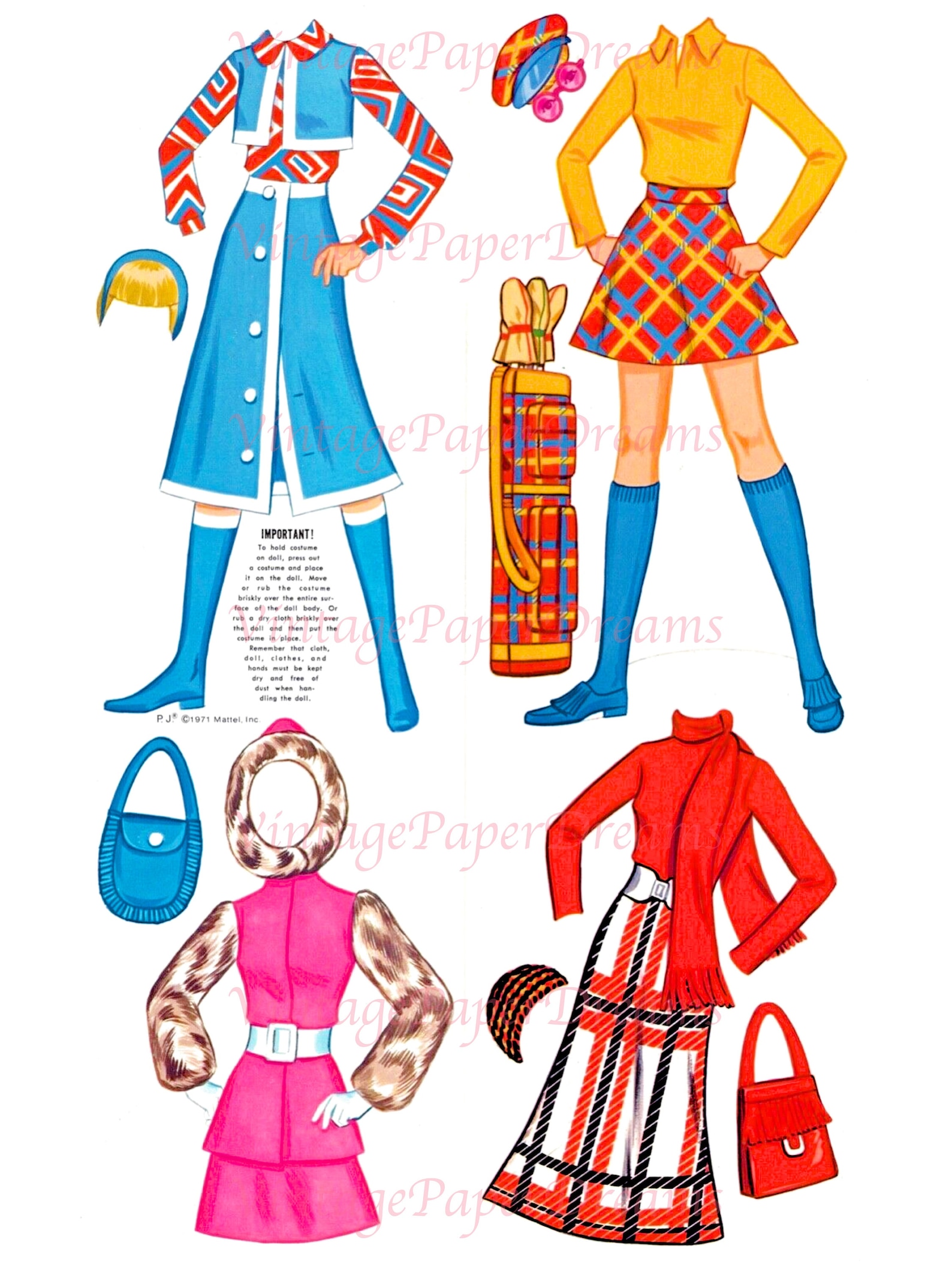 Vintage Paper Doll Printable PDF groovy PJ Paper Doll 70s - Etsy