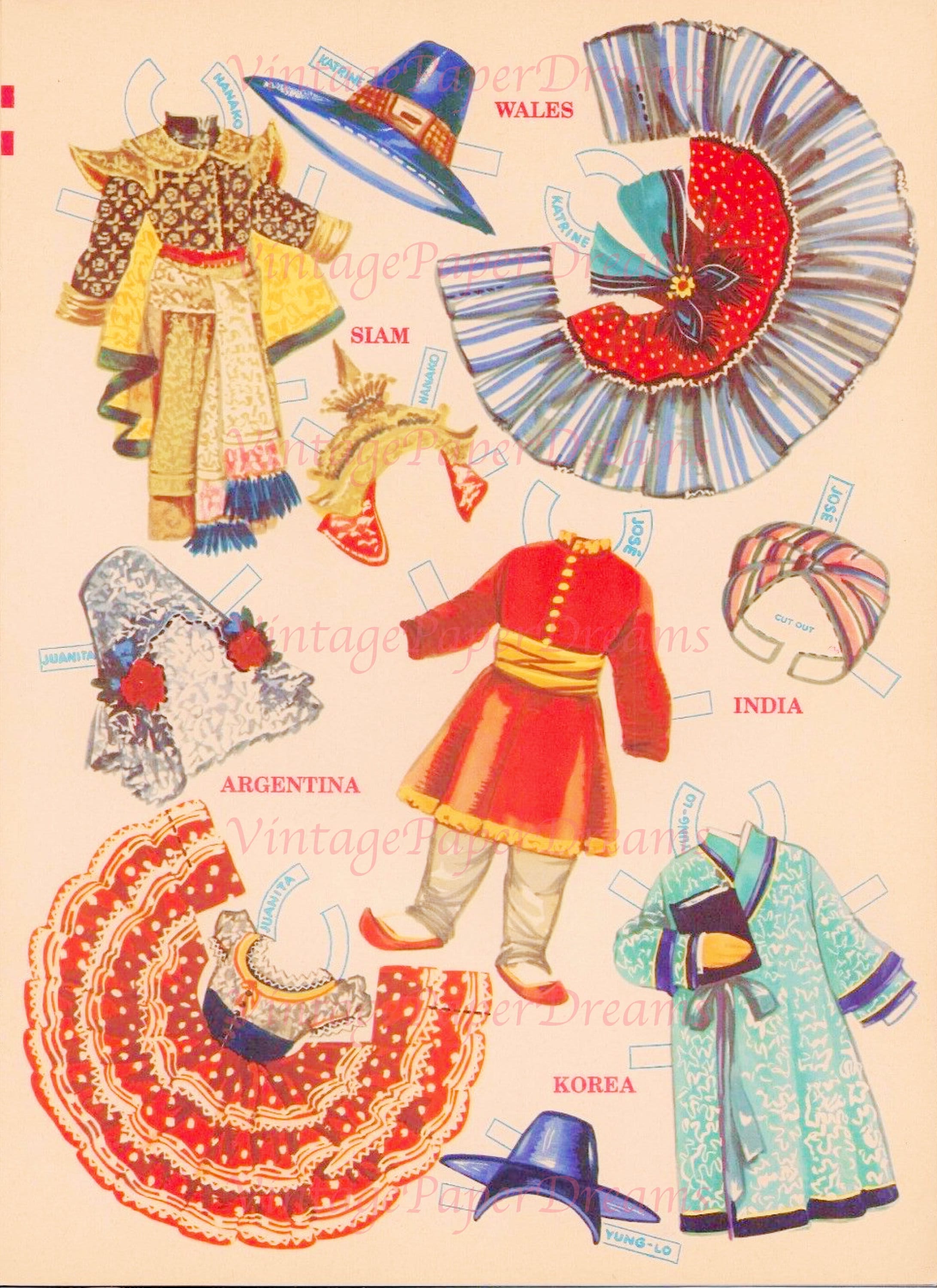 Vintage Paper Doll Printable PDF world Children Paper Doll 50s 1950s ...