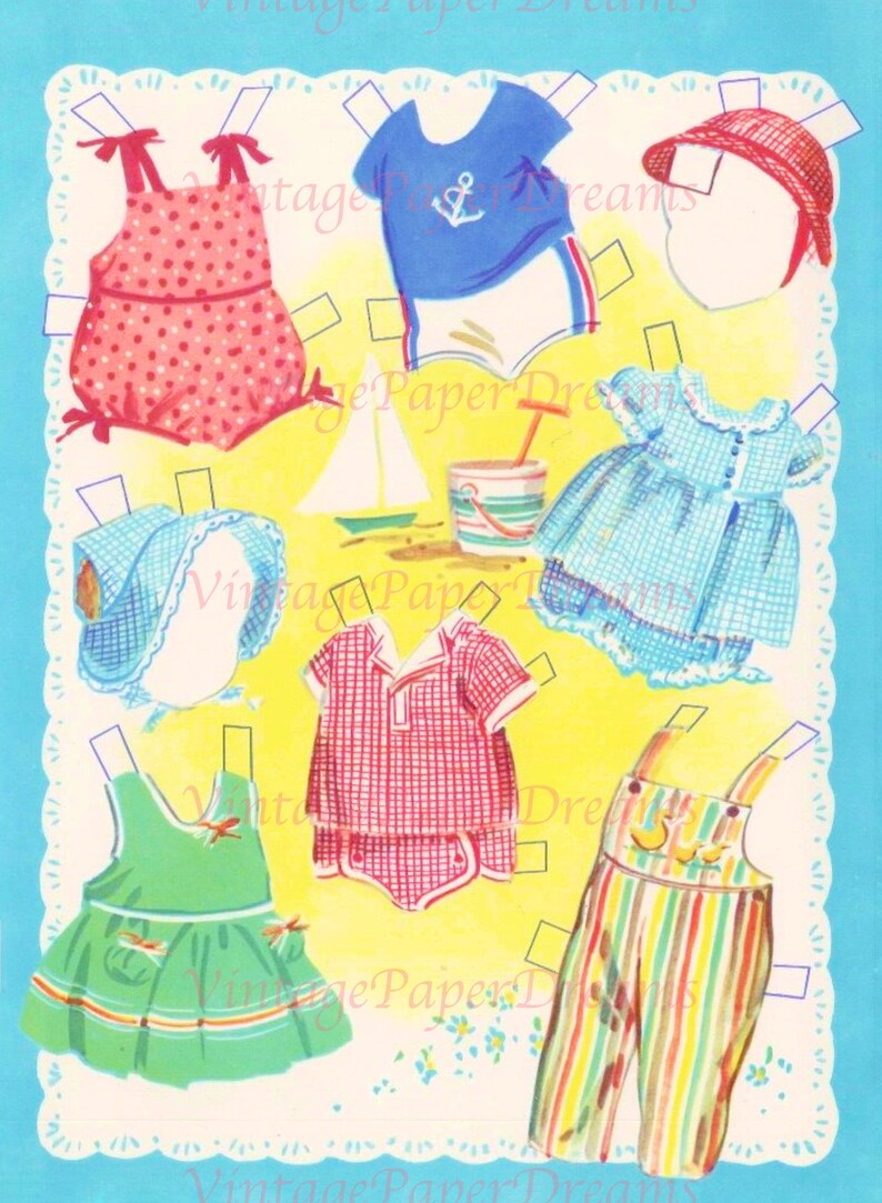 Vintage Paper Doll Printable PDF baby Sister Brother Paper Doll 50s ...