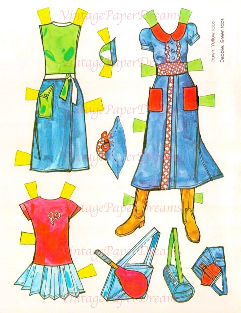 Vintage Paper Doll Printable PDF country Denim Dolls Paper Doll 70s ...