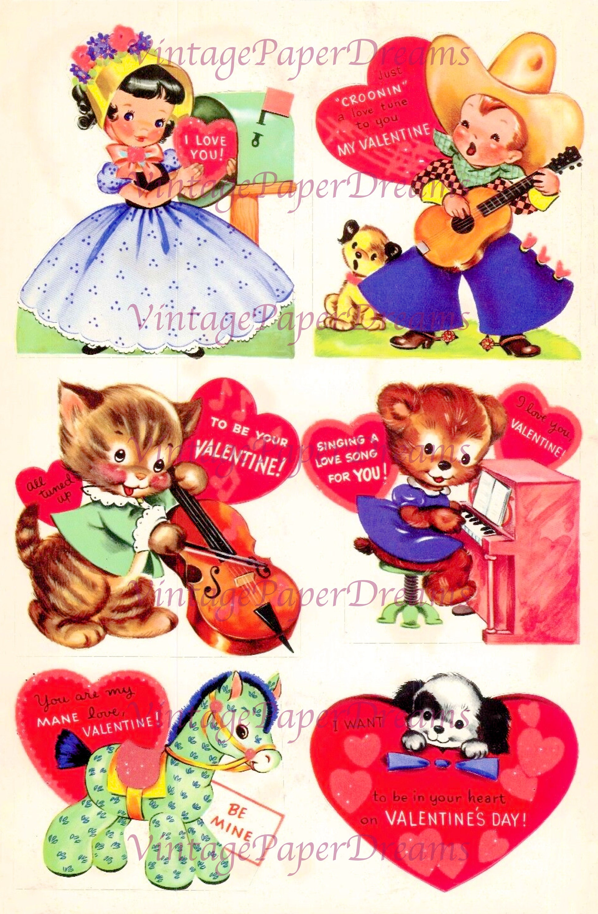 50 Vintage Valentines Book Printable PDF 1950s Holiday Card Paper Doll ...