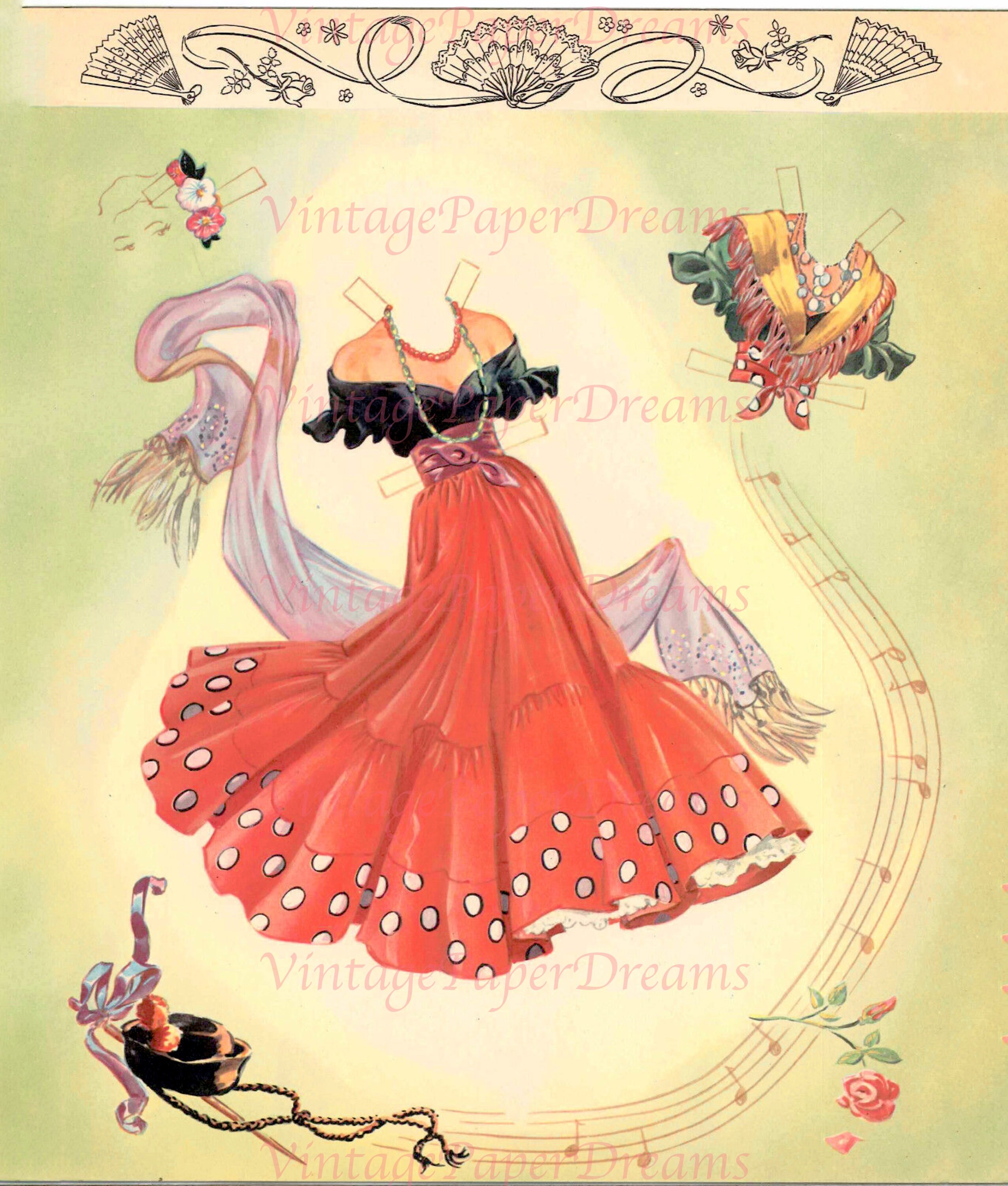 Vintage Paper Doll Printable PDF • flamenco Paper Dolls JPEG • 60s ...