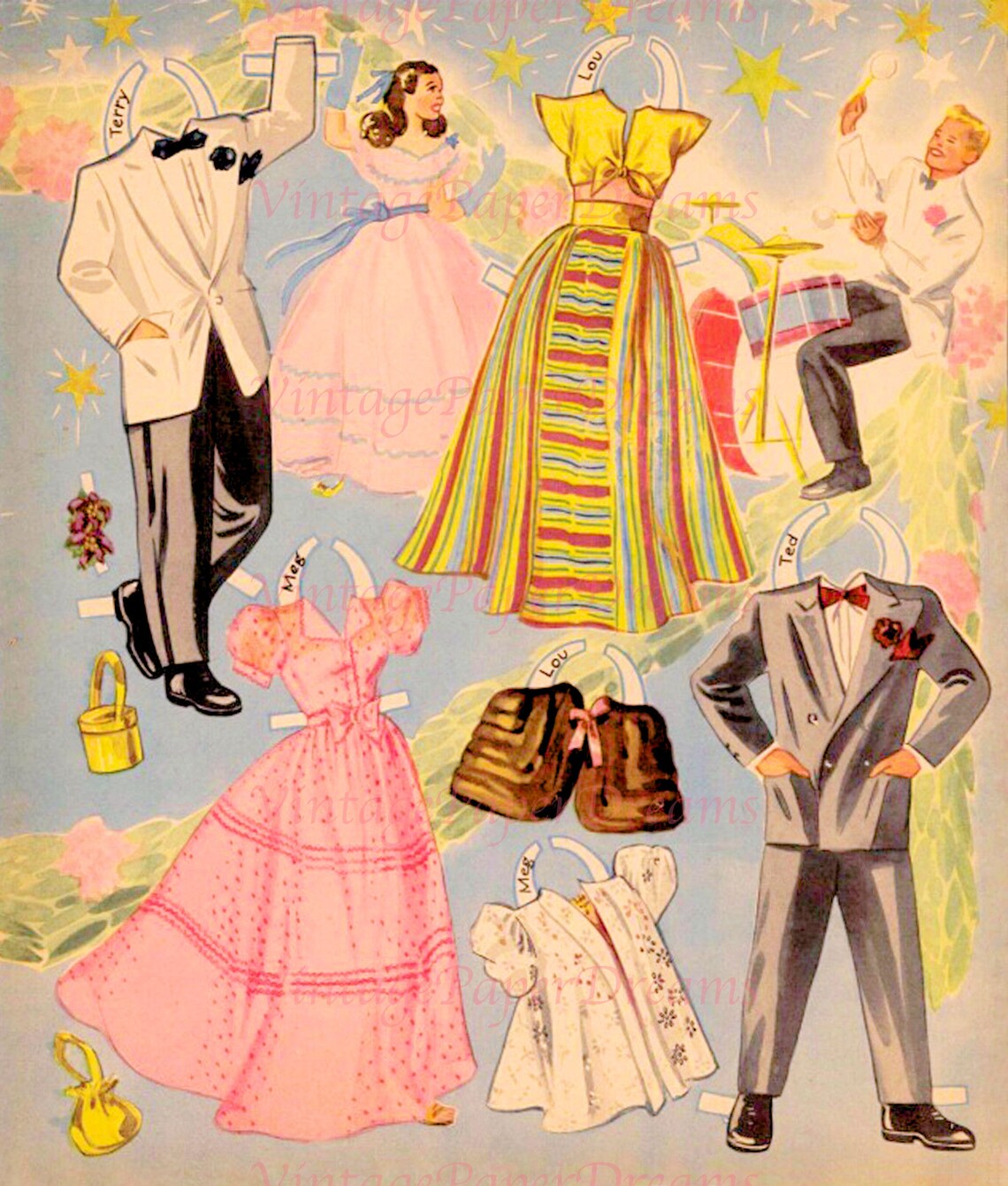 Vintage Paper Doll Printable PDF summer Date Paper Dolls - Etsy