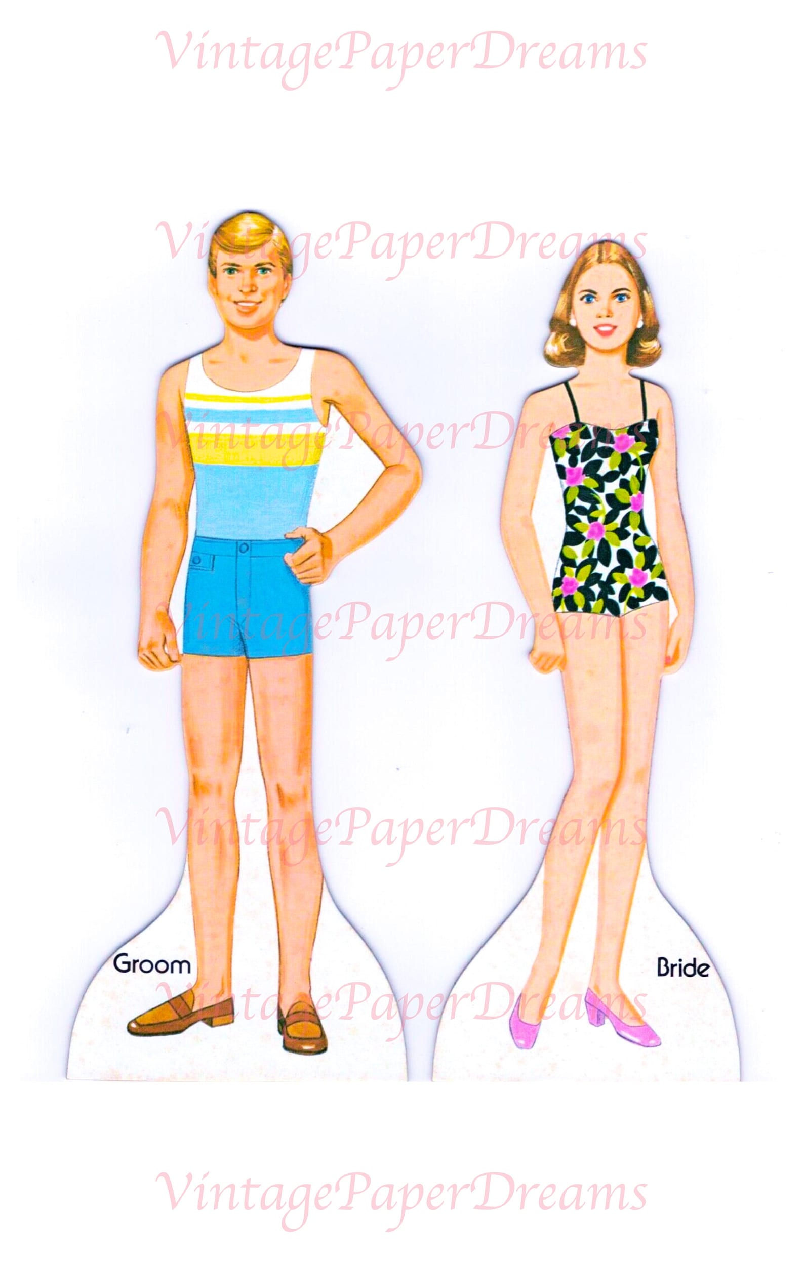Vintage Paper Doll Printable PDF • Bride & Groom Paper Doll • 70s 1970s ...