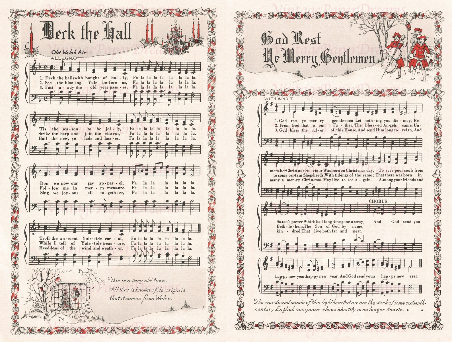 Vintage Printable Christmas Carol Sheet Music PDF • Traditional Advent ...