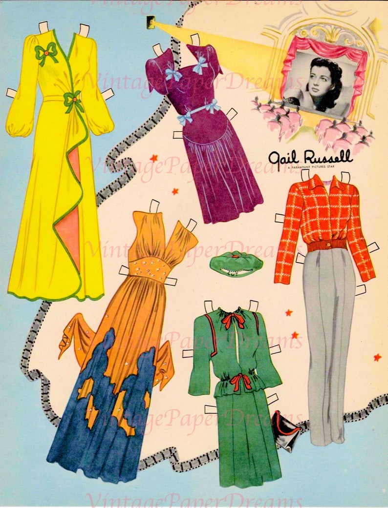 Vintage Paper Doll Printable PDF movie Starlet Paper Dolls - Etsy