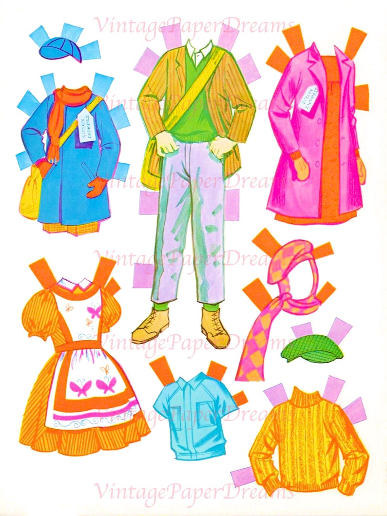 Vintage Paper Doll Printable PDF Bedknobs and Broomsticks Paper Dolls 1971 70s 1970s Woman Man ...