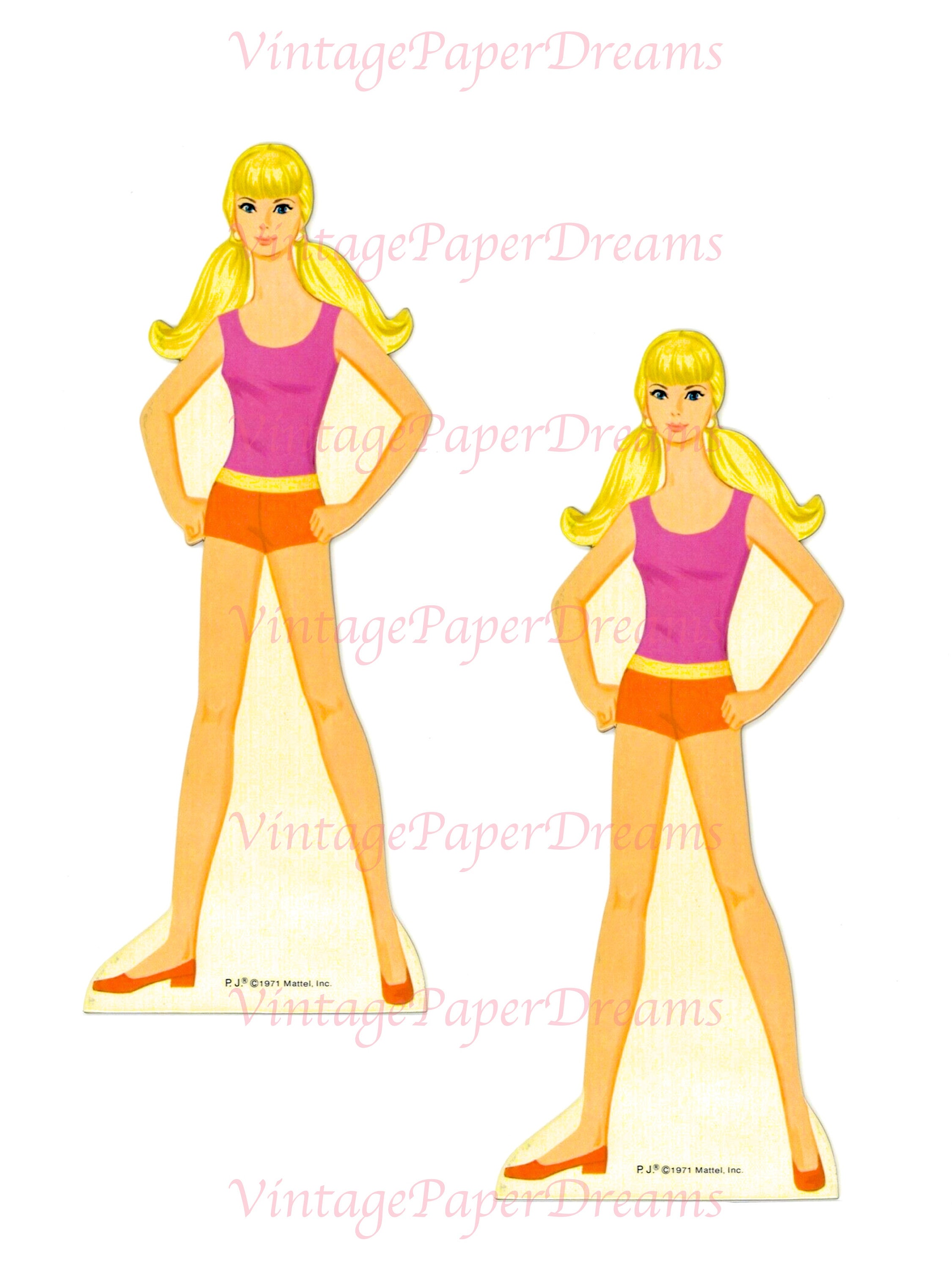 Vintage Paper Doll Printable PDF groovy PJ Paper Doll 70s - Etsy