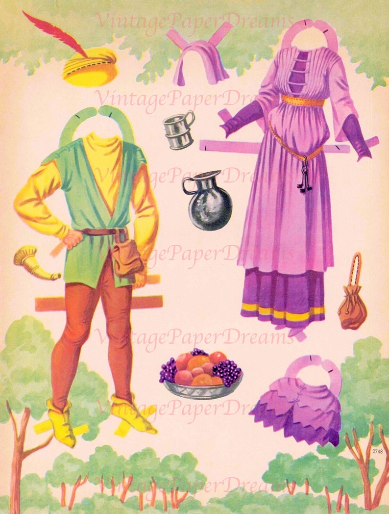 Vintage Paper Doll Printable PDF • robin Hood + Maid Marian Paper Dolls ...