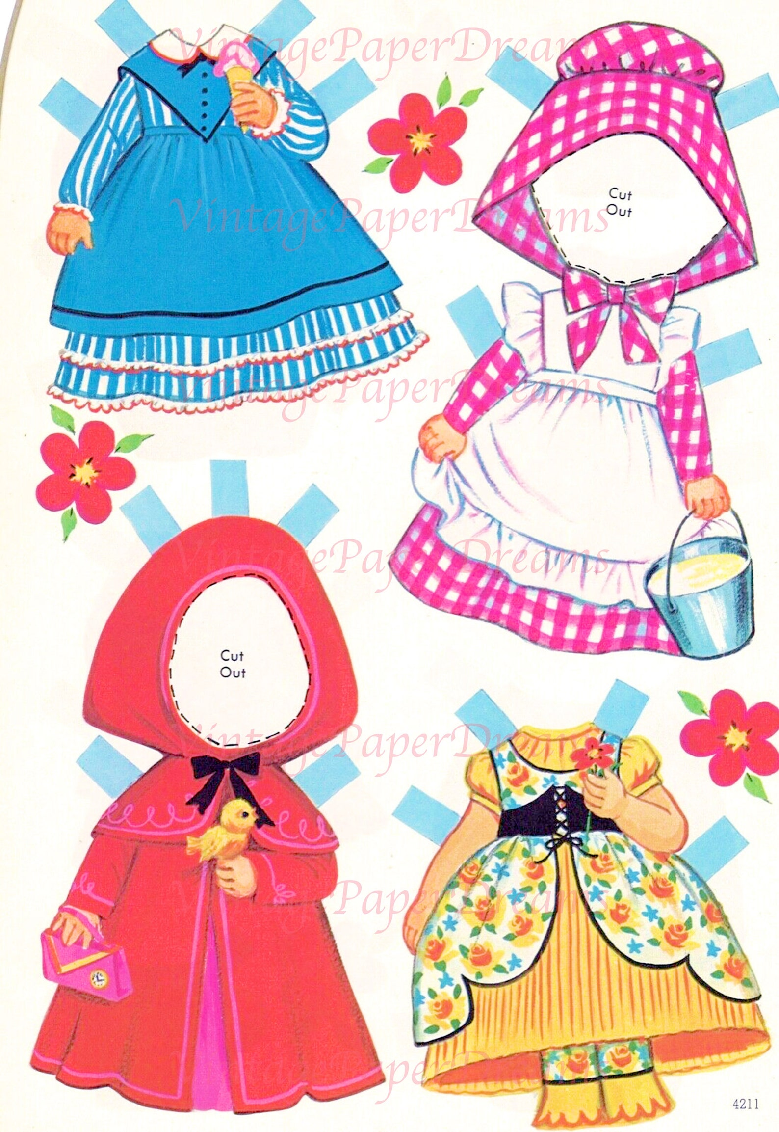 Vintage Paper Doll Printable PDF • Goldilocks + Three Bears Paper Dolls ...