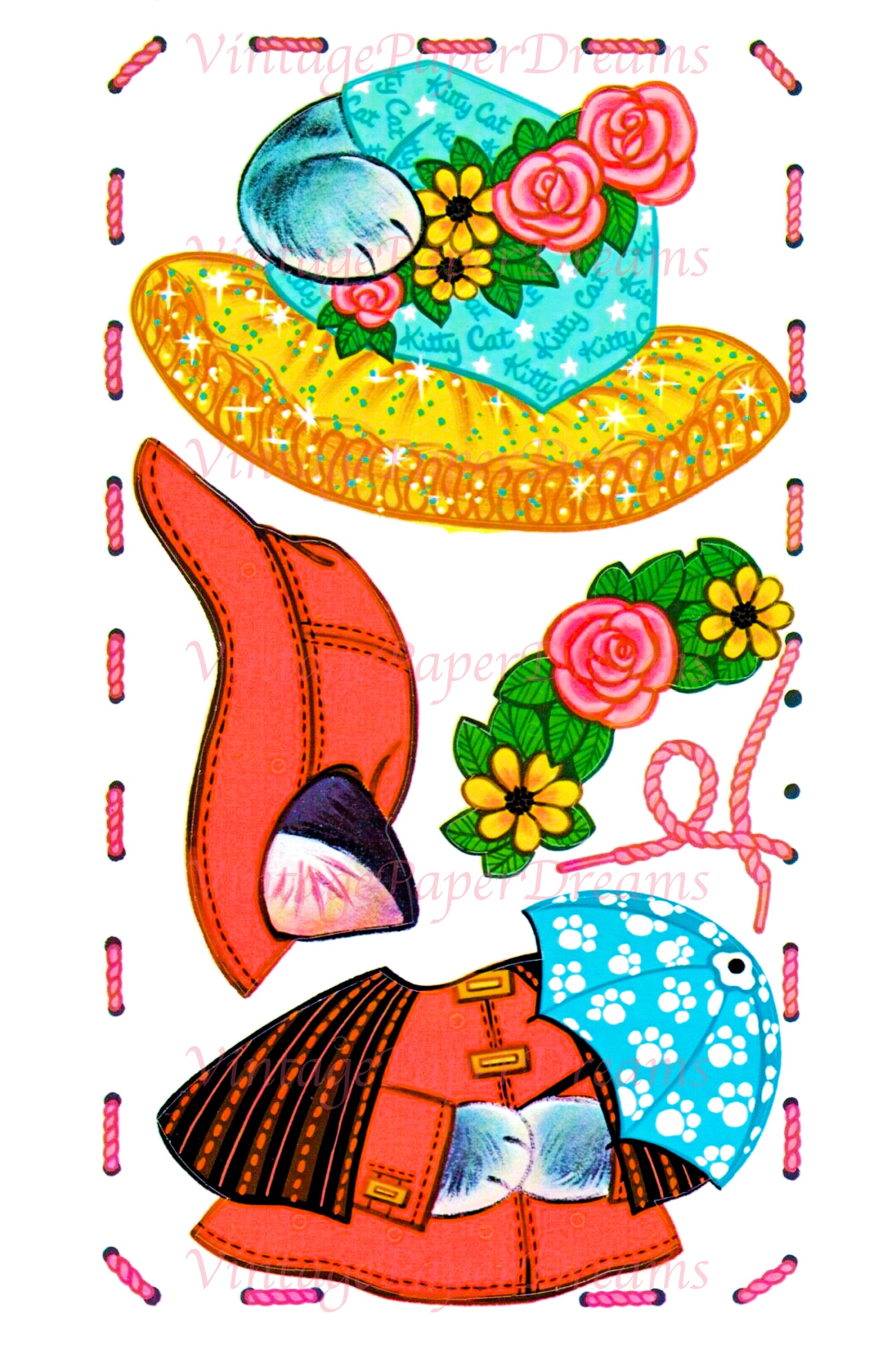 Vintage Paper Doll Printable PDF kitty Cat Paper Doll 70s 1970s Paper ...